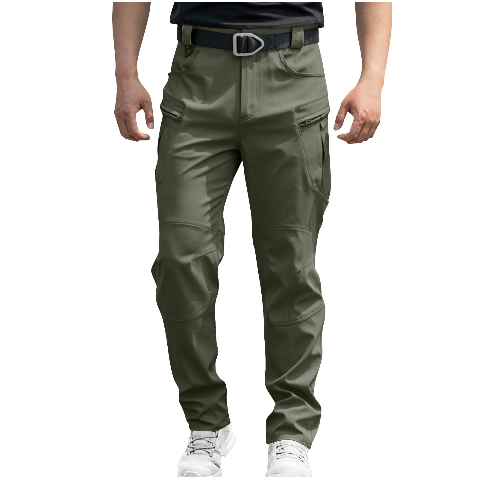 Alkepwun Cargo Pants for Men Solid Color Button Up Elastic Waistband ...