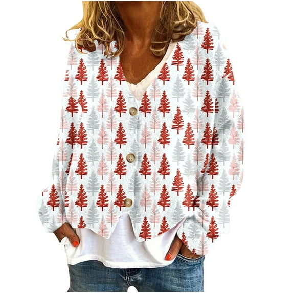 Alkepwun Christmas Tops for Women Long Sleeve V Neck Christmas Print ...