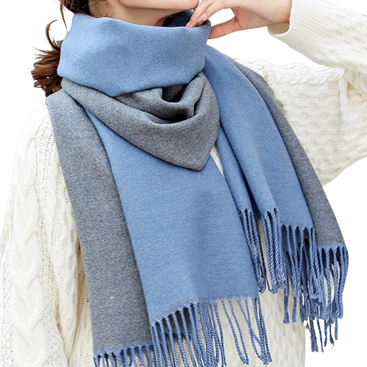 Alkepwun Chunky Scarf Fluffy Warps for Women Winter Thick Soft Shawl ...