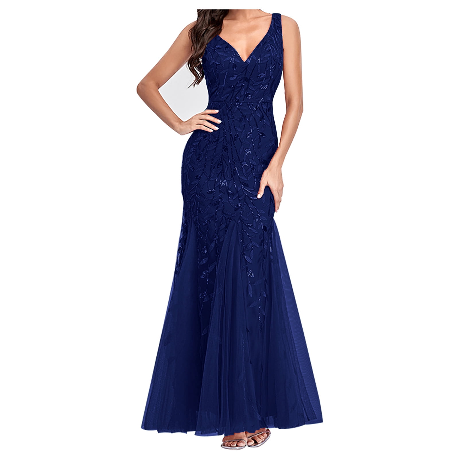 Alkepwun Evening Formal Dresses for Women Sleeveless V Neck Sequin ...