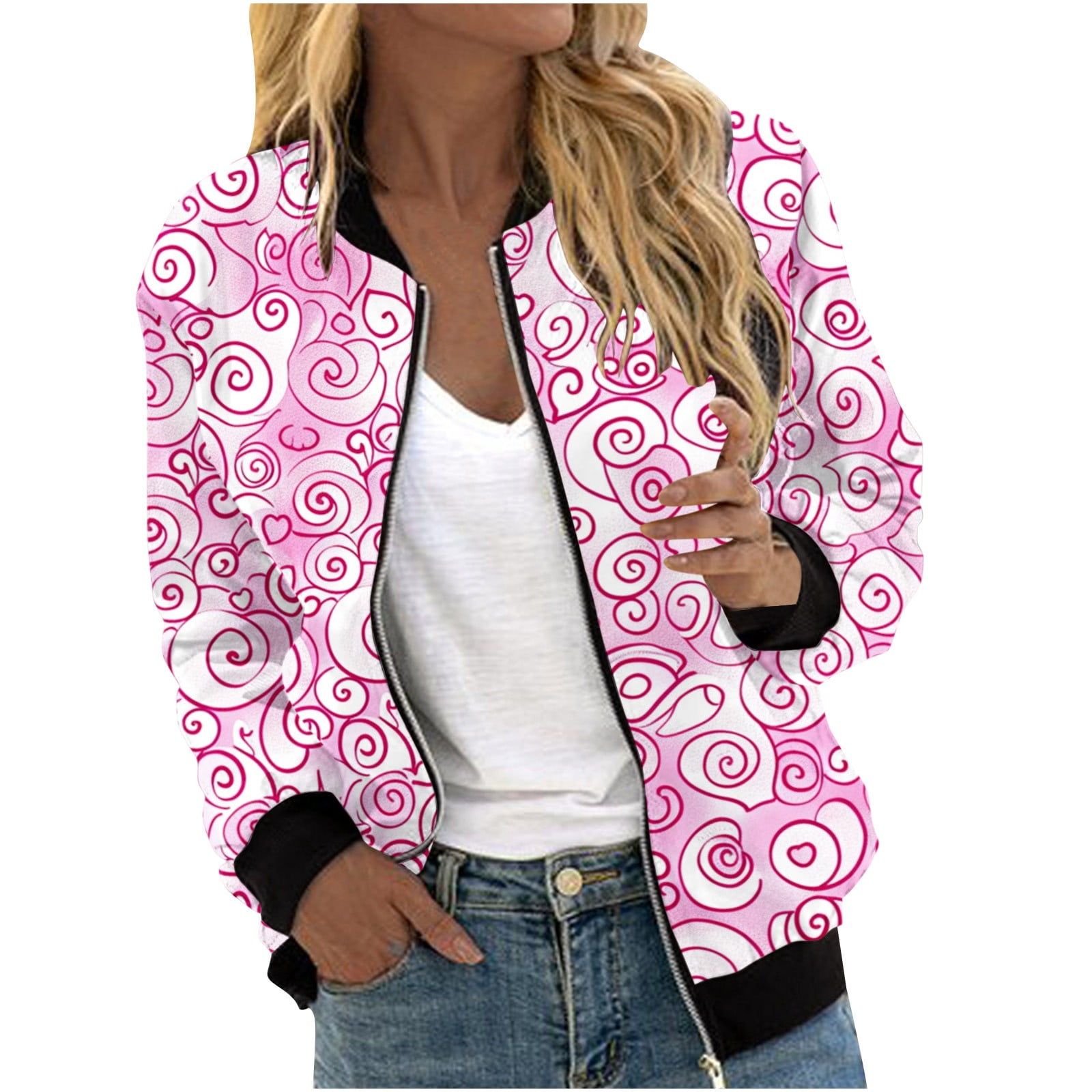 Alkepwun Fall Jacket Women Breast Cancer Awareness Jackets for Women ...