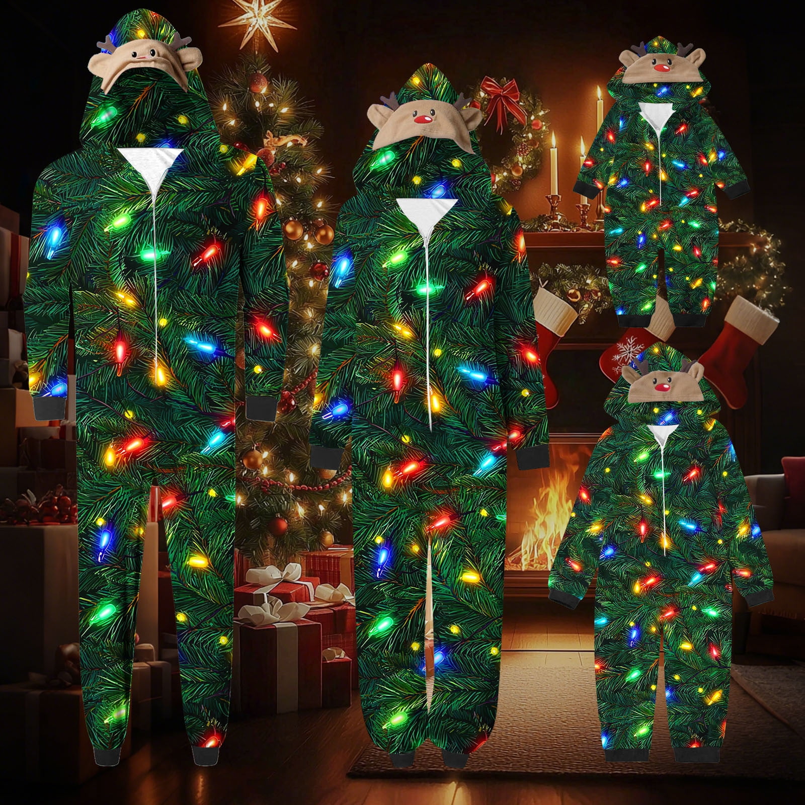 Alkepwun Family Matching Holiday Pj Adorable 3D Christmas Print Zipper ...