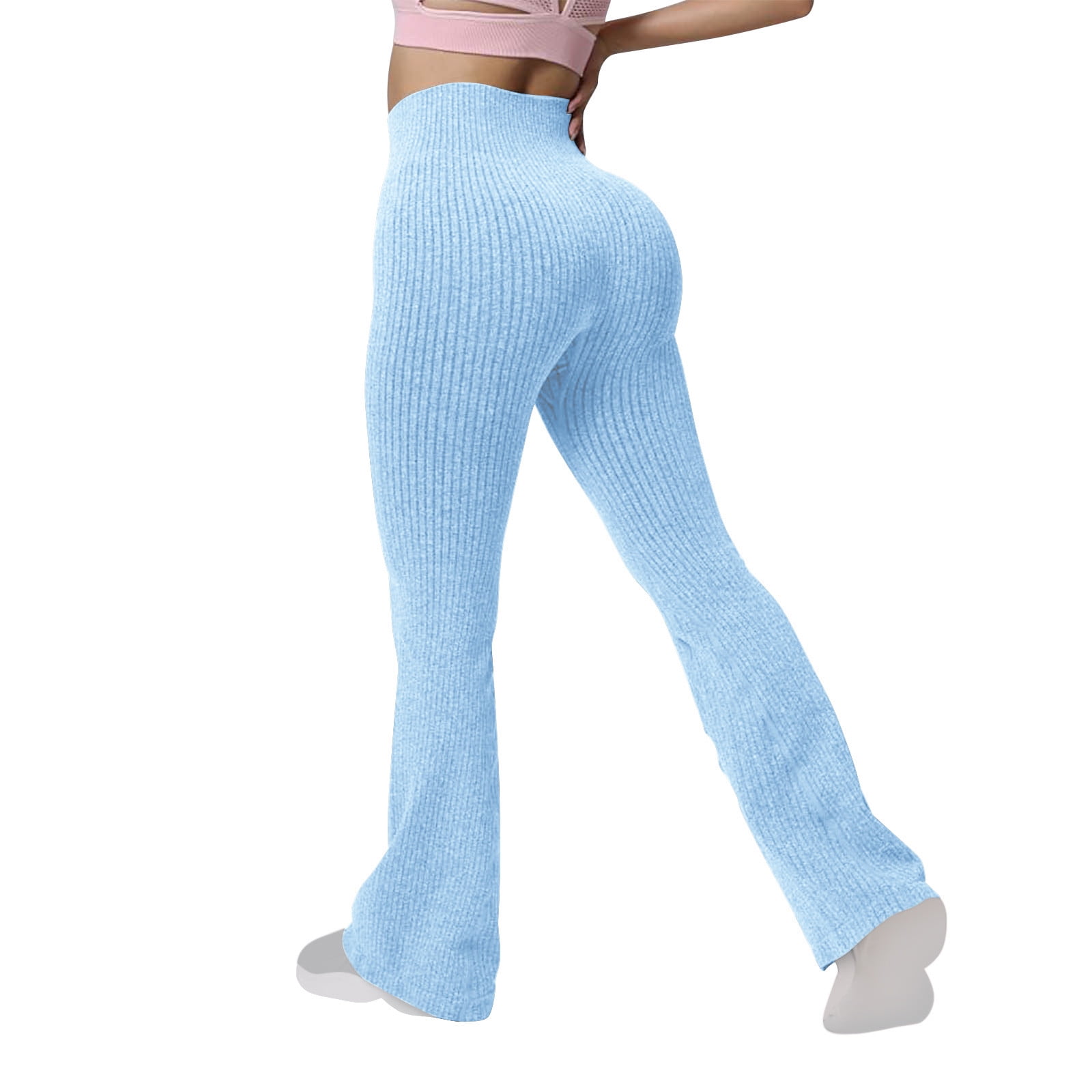 Alkepwun Flared Leggings Women's Solid Color Seamless Ribbed High ...