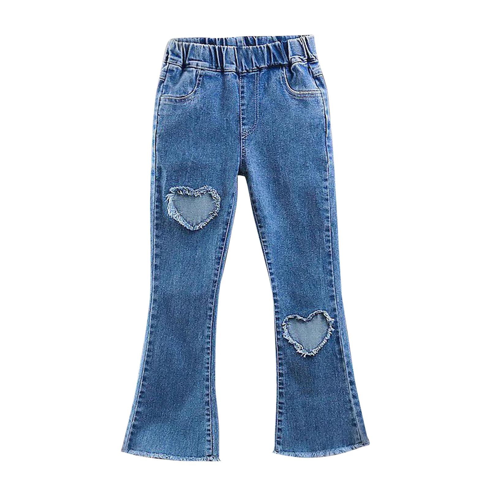 Alkepwun Girls Flare Jeans Heart Patch Stretch Skinny Bell Bottoms ...