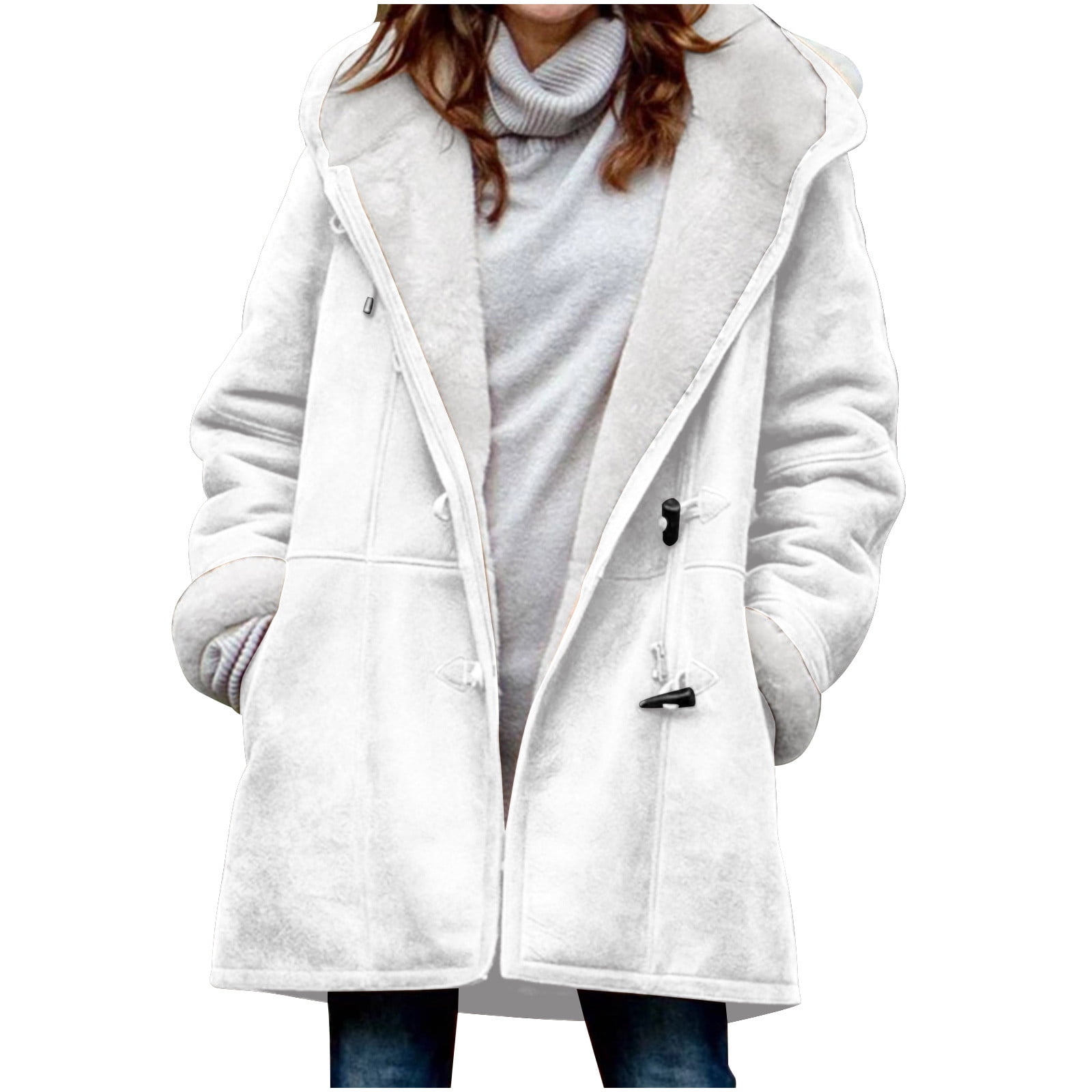 Alkepwun Going Out Jackets for Women Winter Plush Plus Size Solid ...