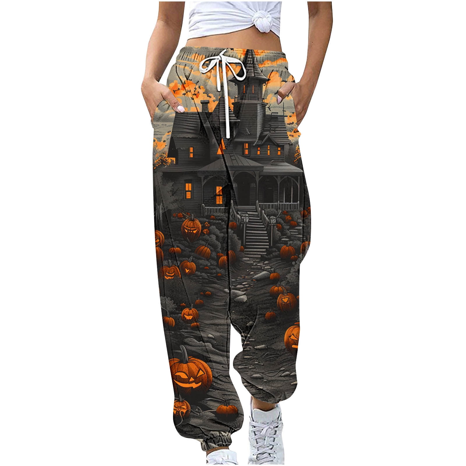 Alkepwun Halloween Sweatpants for Women Pumpkin Face/Witch/Ghost/Spider ...