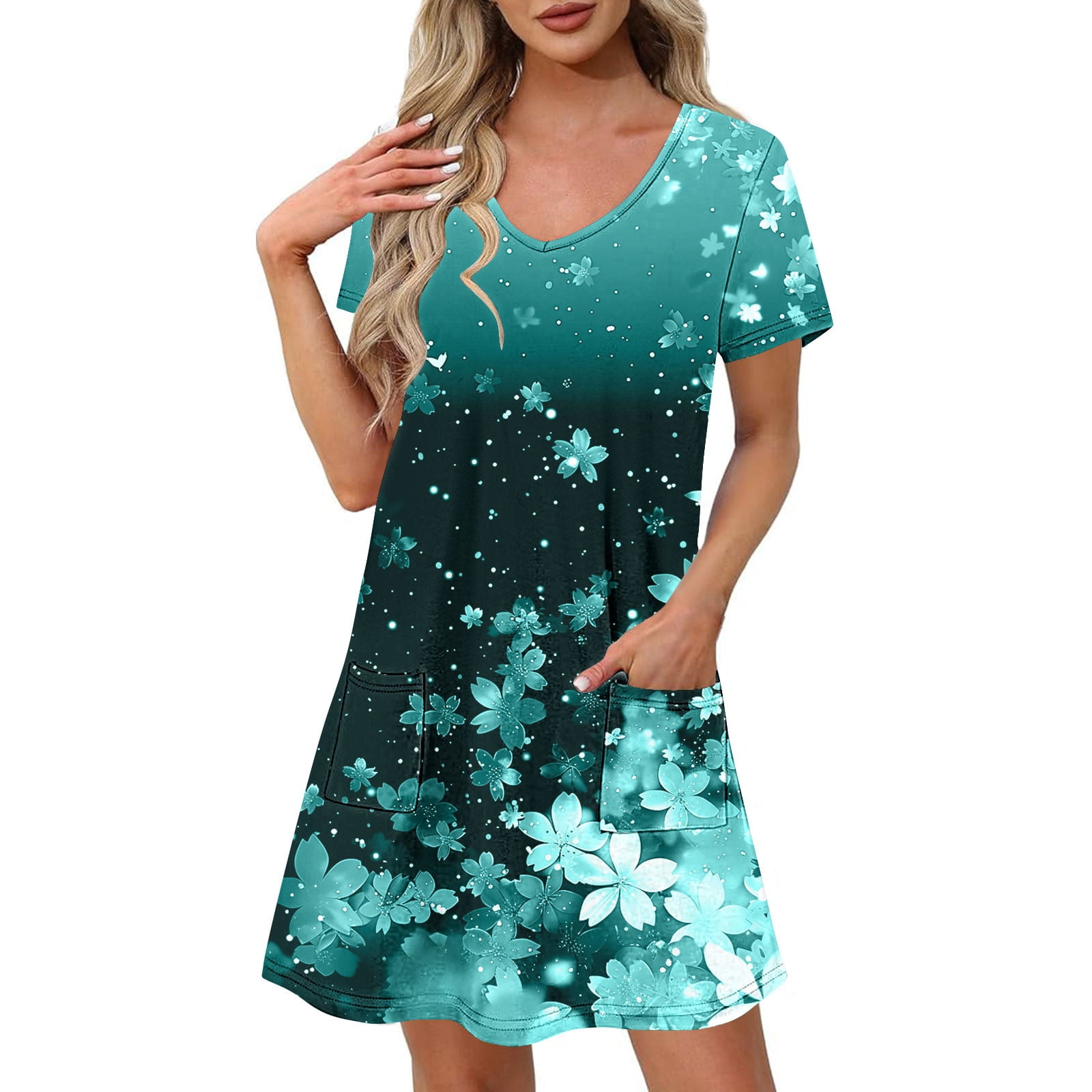 Alkepwun Holiday Dresses for Women Casual V Neck Short Sleeve Floral ...