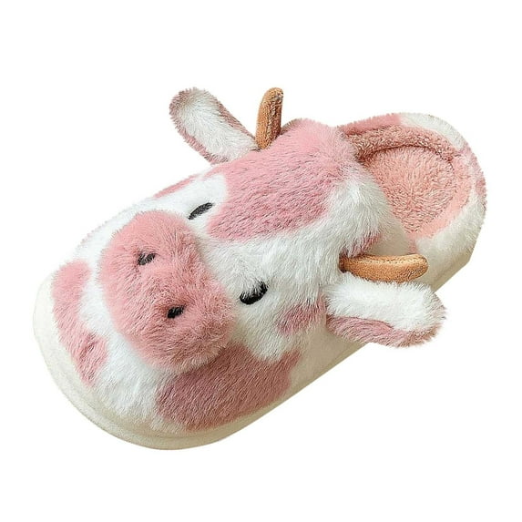Alkepwun House Slippers Unisex Cute Cow Shape Plush Fleece Thick Soled ...