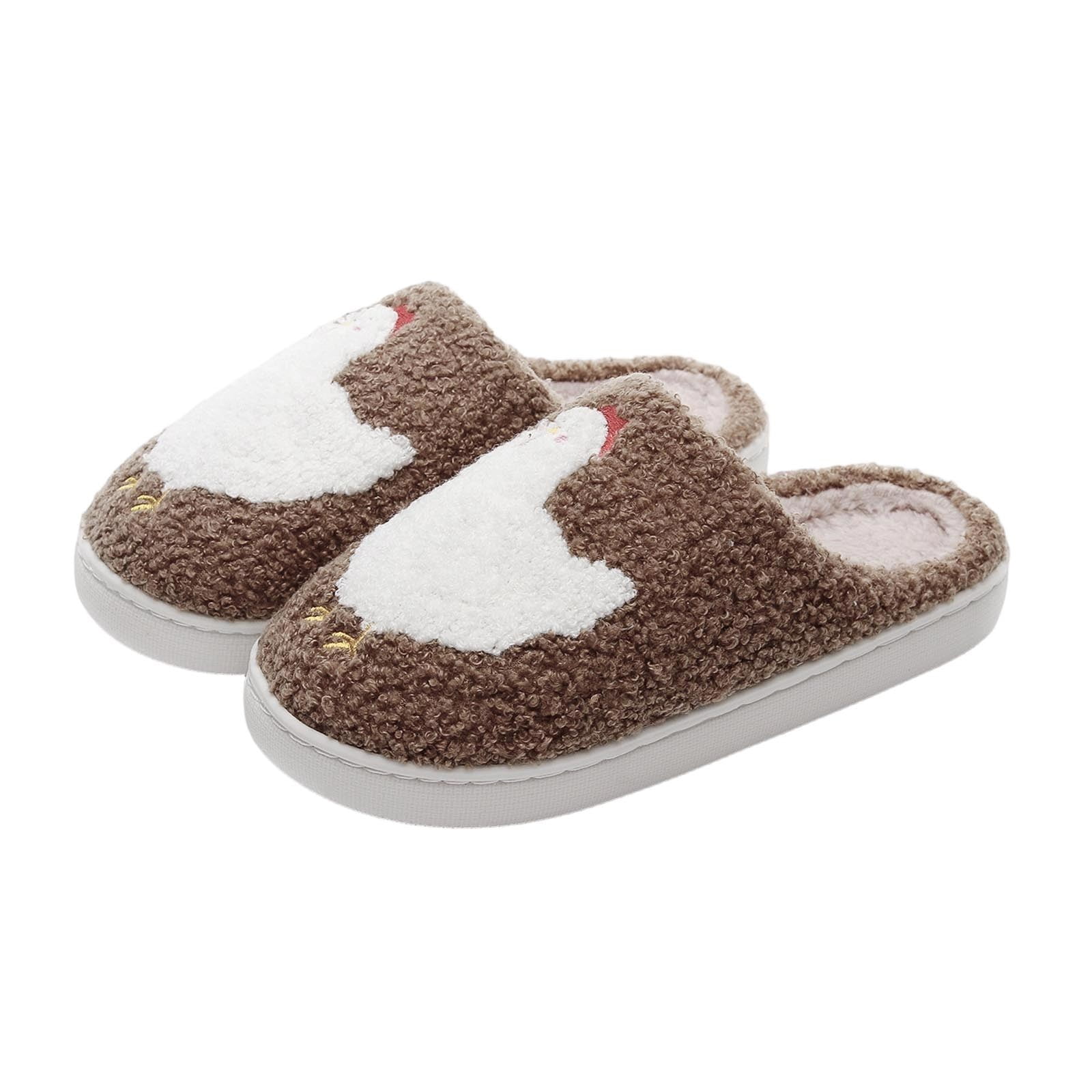 Alkepwun House Slippers for Woman Farm Chick Print Plush Indoor Warm ...
