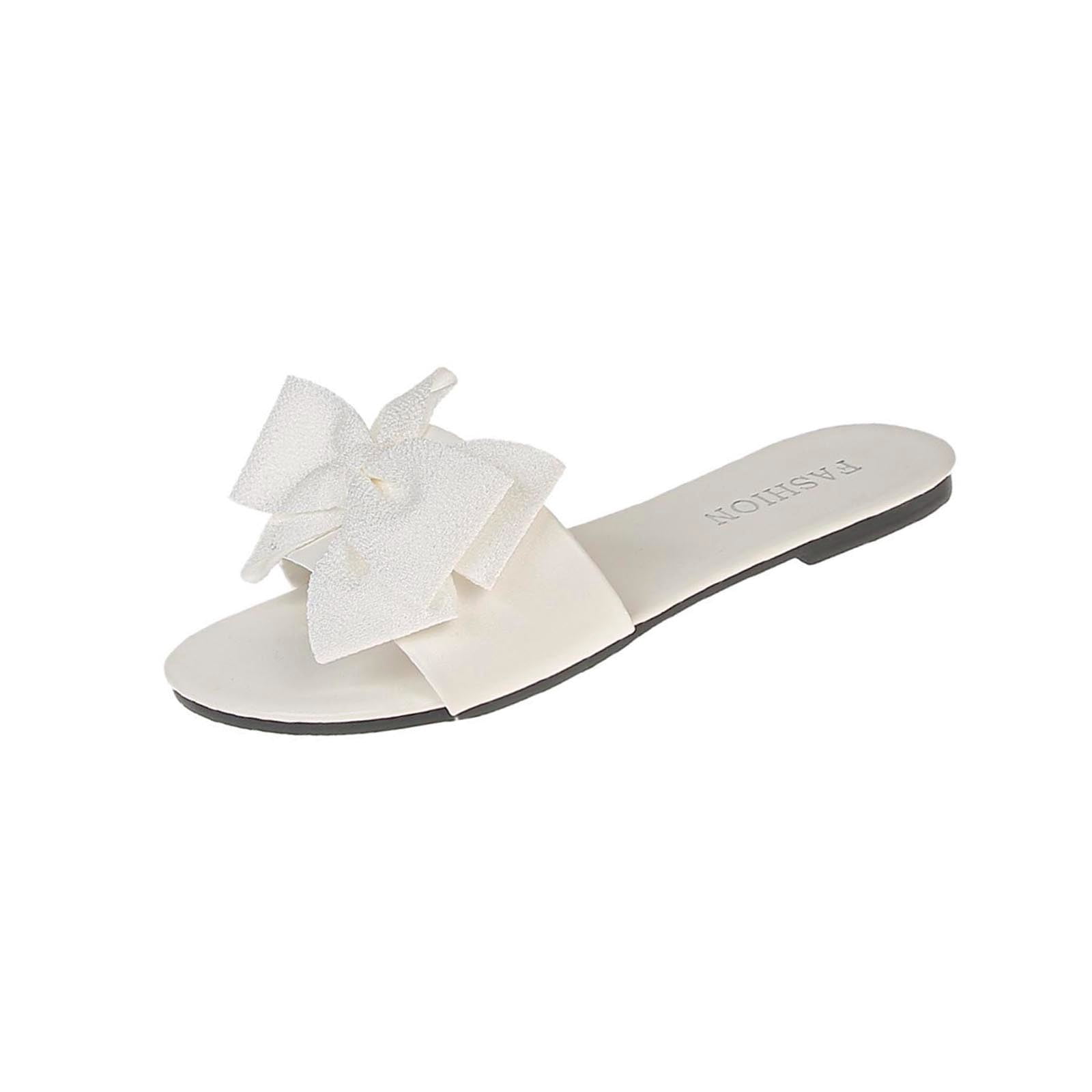 Alkepwun House Slippers Women's Summer Solid Color Bow Flat Casual Non ...