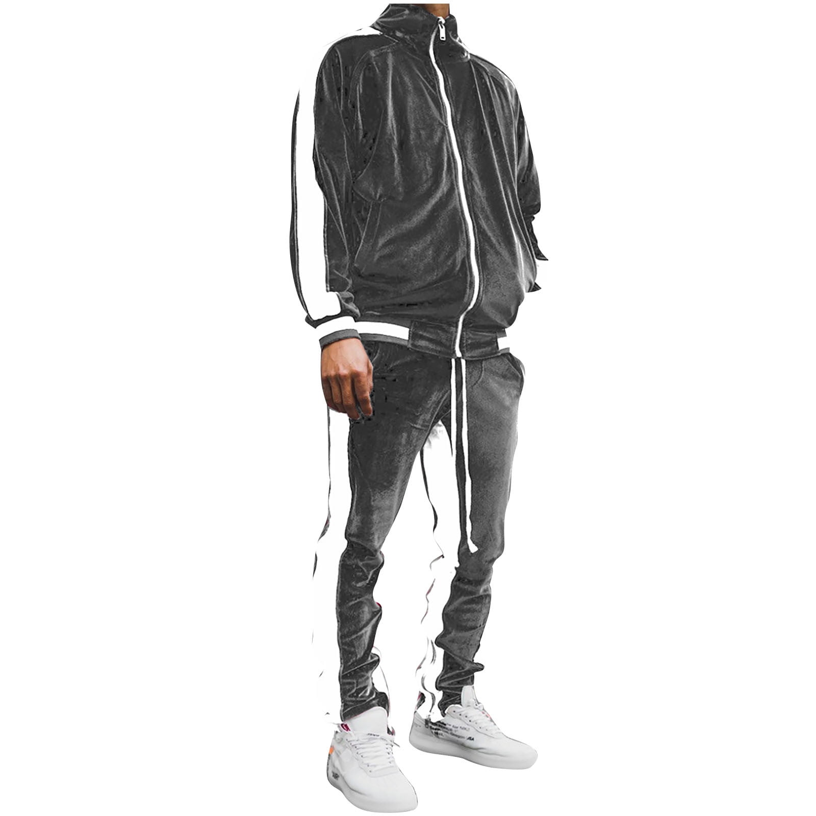 Alkepwun Jogging Suits for Men Color Blocked Velvet Long Sleeve Full ...