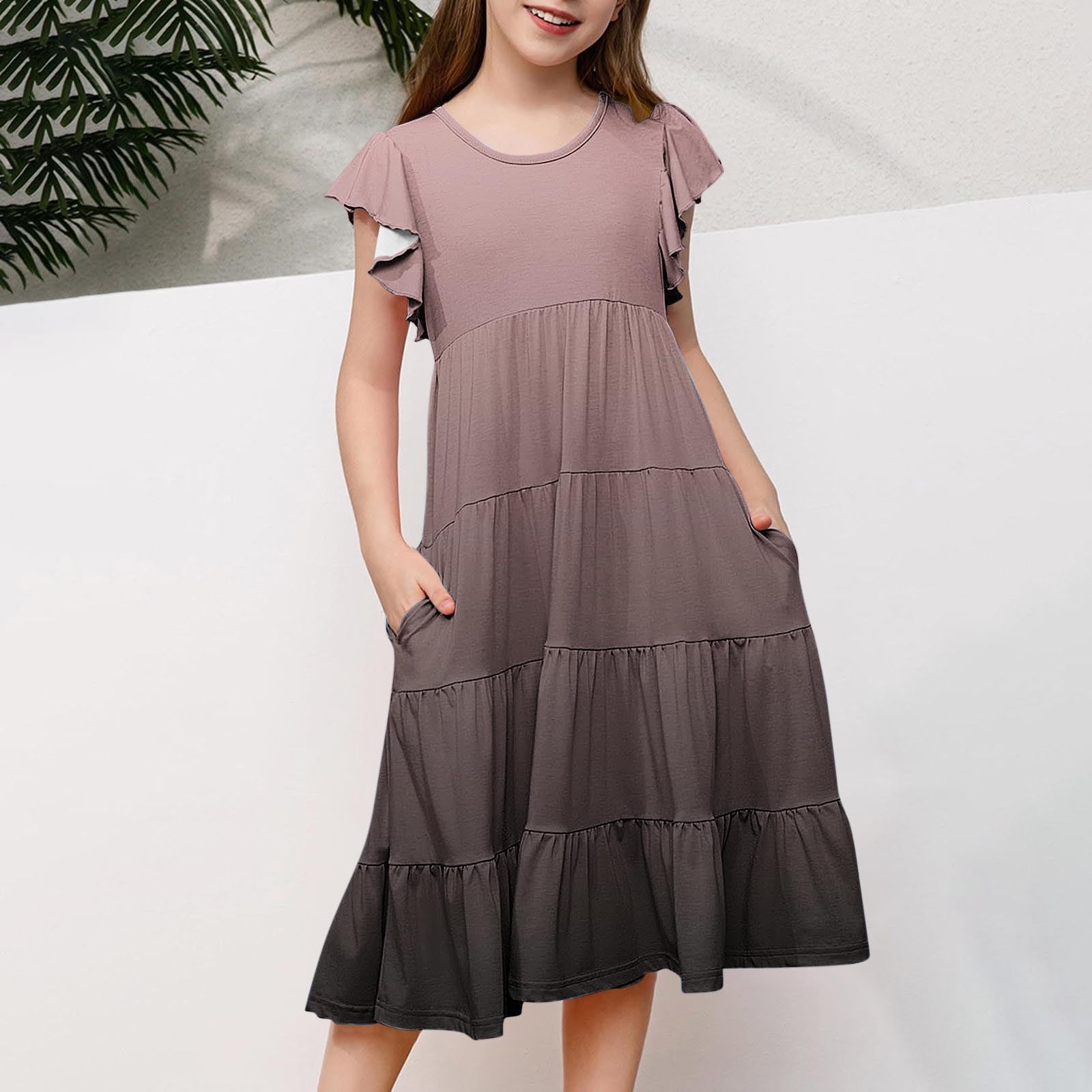Alkepwun Kids Girls Summer Dresses Casual Ombre Fly Sleeve Tiered ...