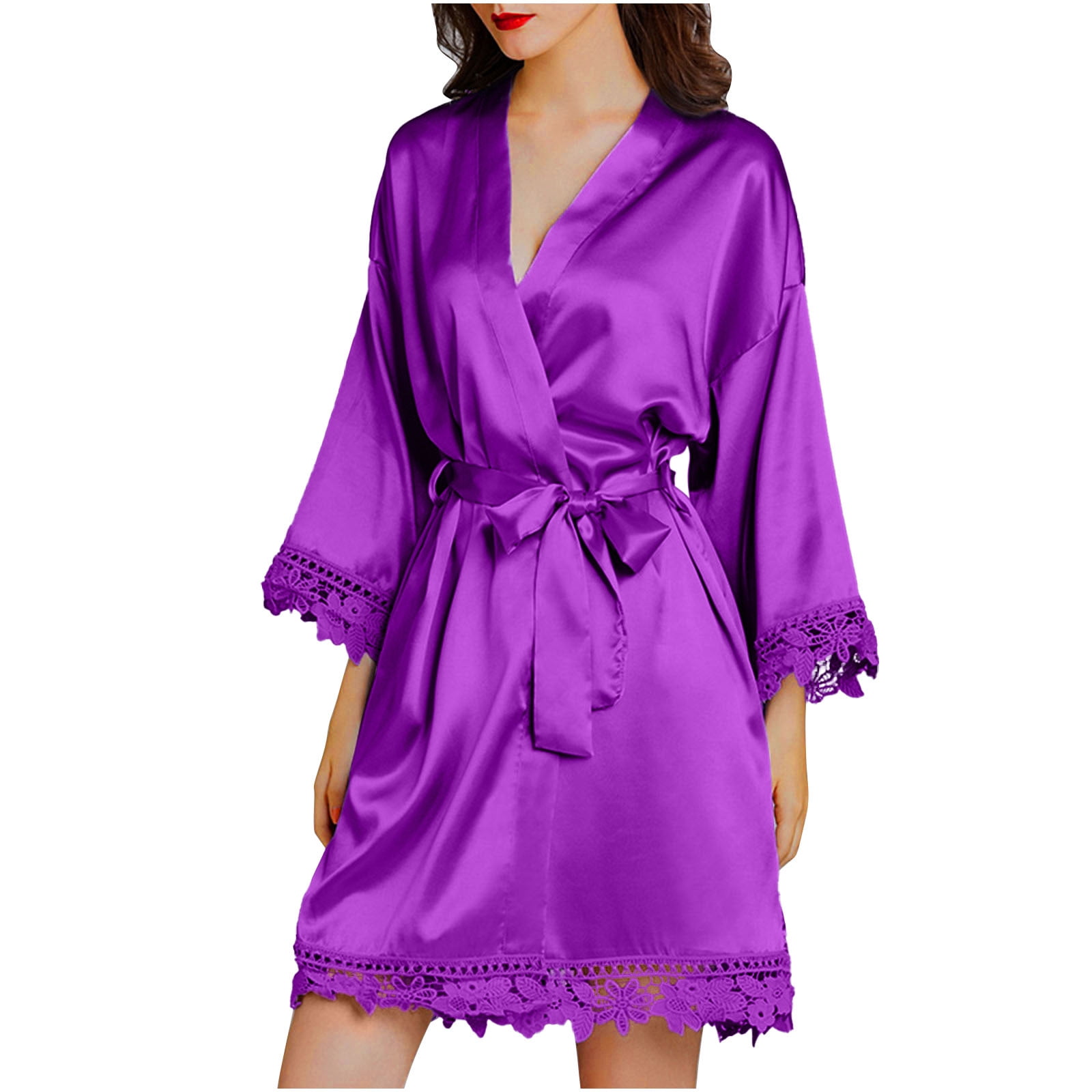Alkepwun Kimono Robes for Women Lace Silky Bride Bridesmaids Robe ...
