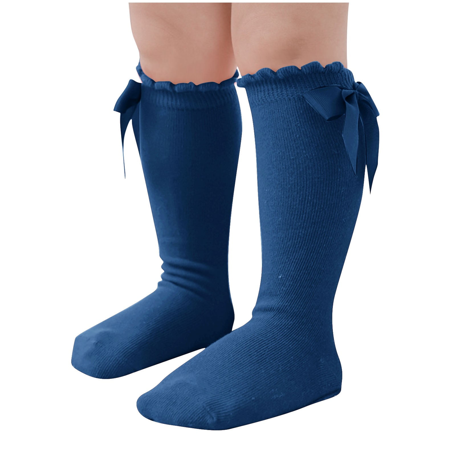 Alkepwun Long Socks for Girls Solid-Color Cotton Ruffle Knee High Socks ...