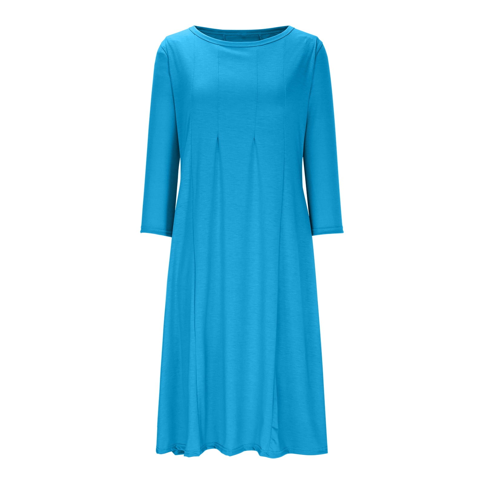 Alkepwun Long Winter Dresses for Women Crew Neck Mid-Sleeve Solid Color ...