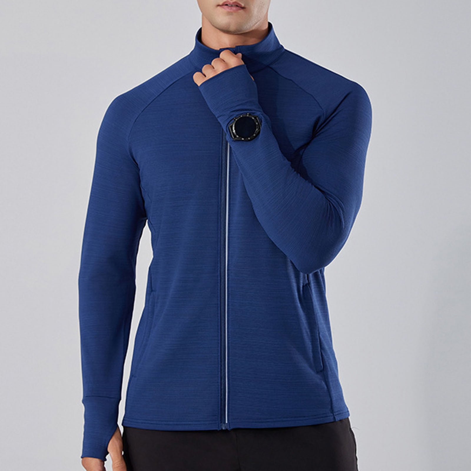 Alkepwun Men's Performance Full Zip Long Sleeve Shirt Stretchy Athletic ...