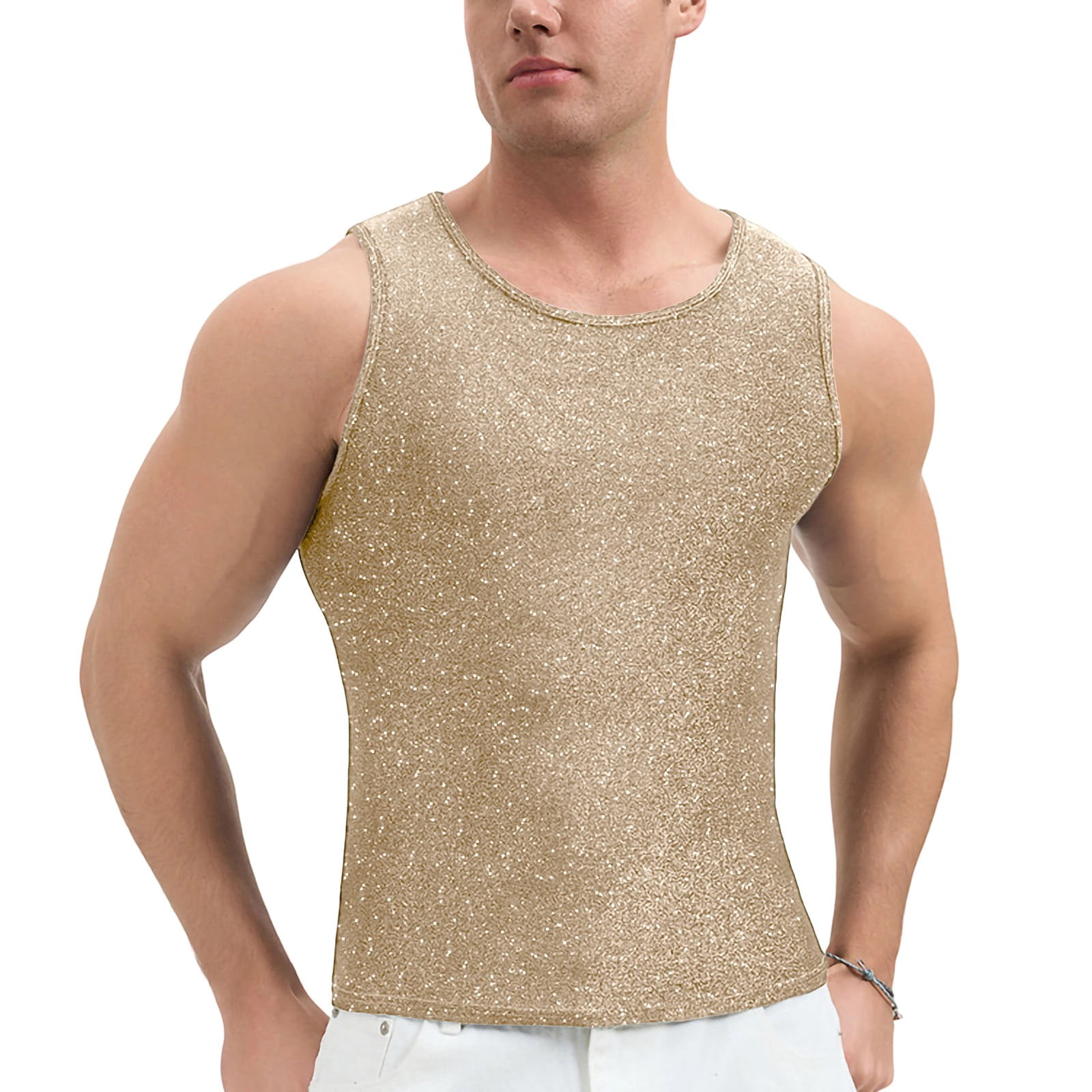 Alkepwun Men's Tank Tops Glitter Sparkly Sheer Tank Top Sleeveless Mesh ...