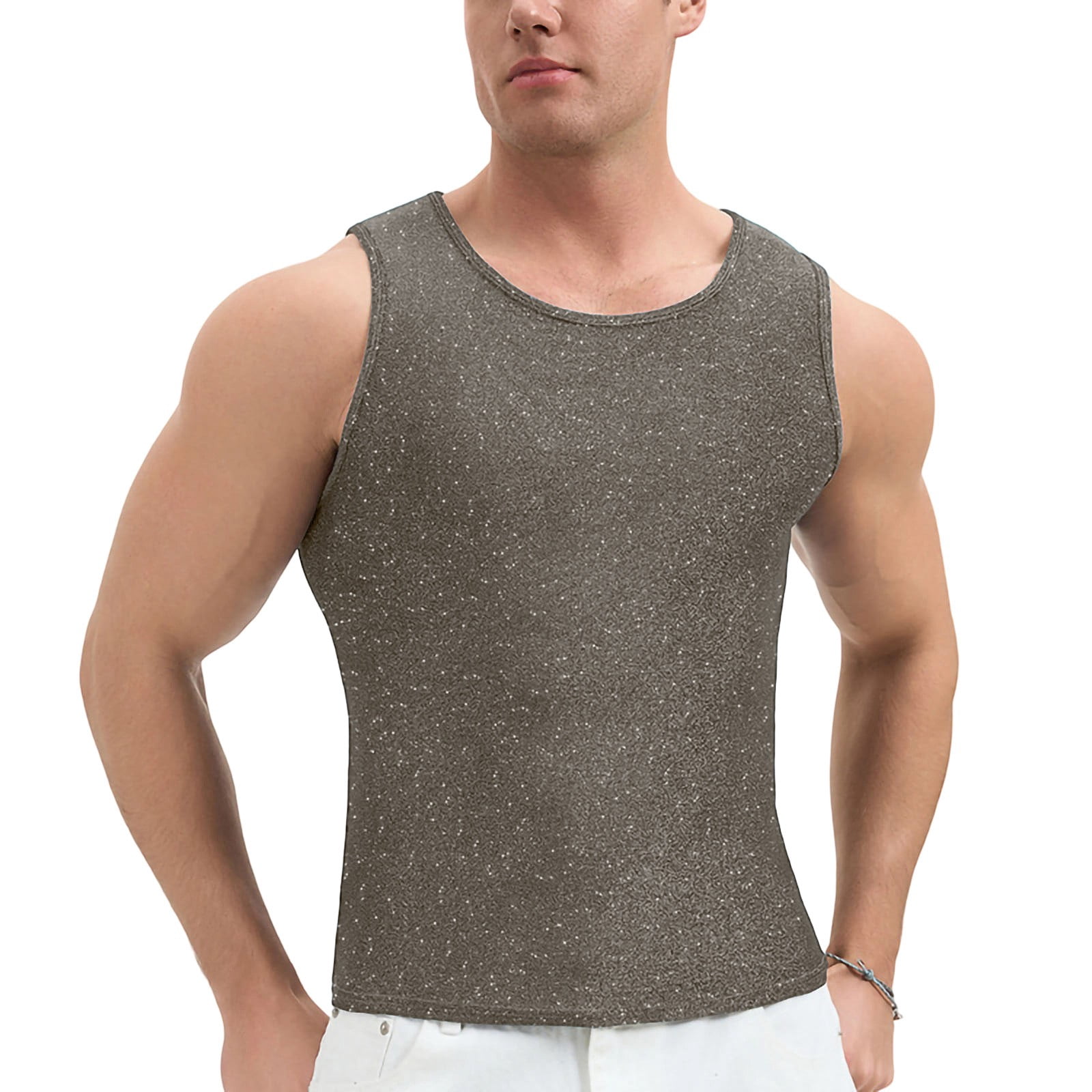 Alkepwun Men's Tank Tops Glitter Sparkly Sheer Tank Top Sleeveless Mesh ...