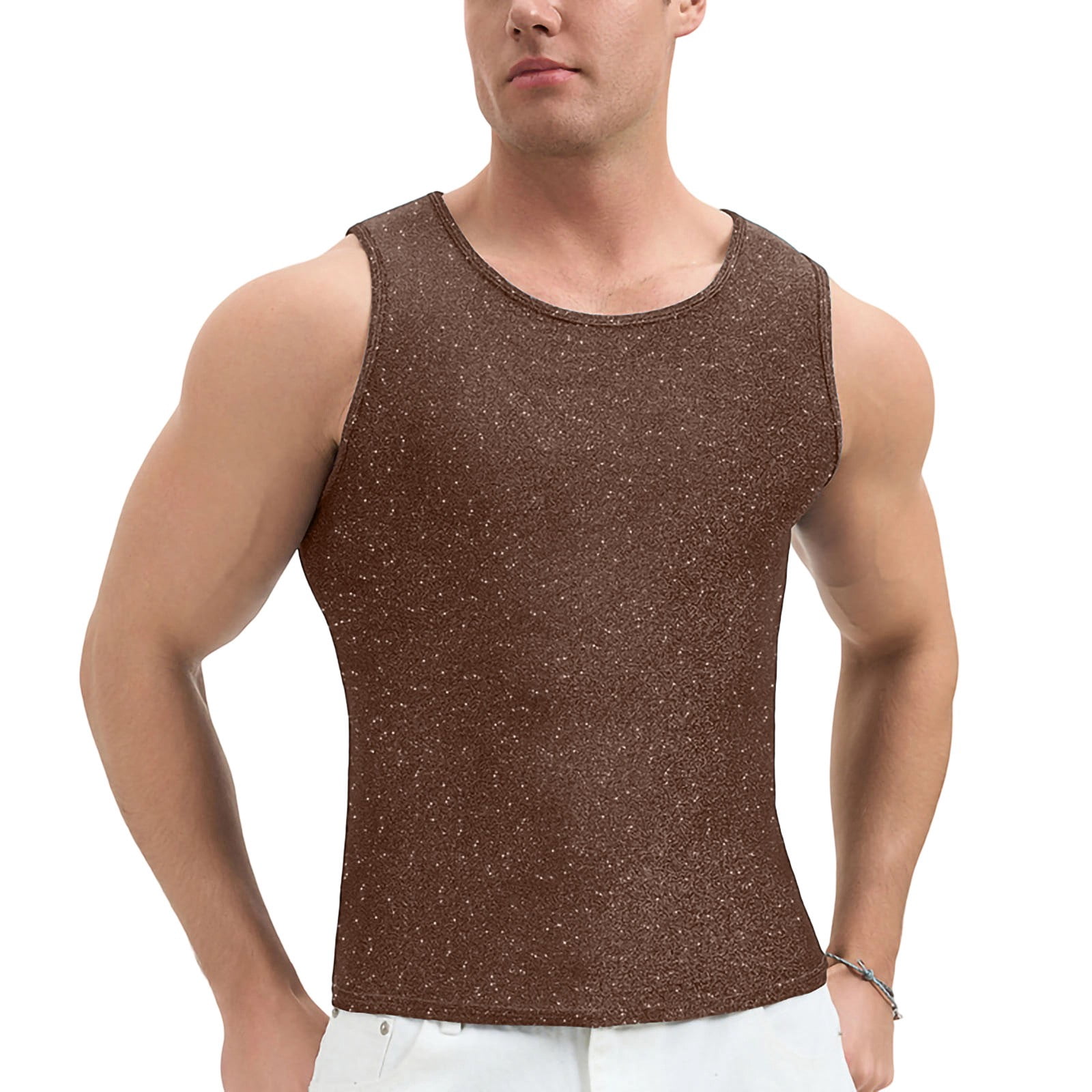 Alkepwun Men's Tank Tops Glitter Sparkly Sheer Tank Top Sleeveless Mesh ...