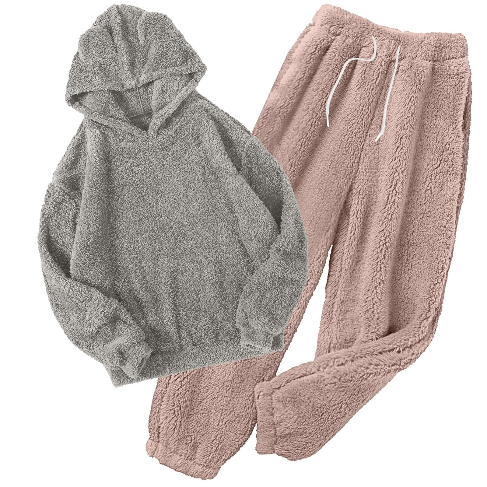 Alkepwun Mens Fleece Lined Track Suits 2 Piece Set Fluffy Coral Fleece ...