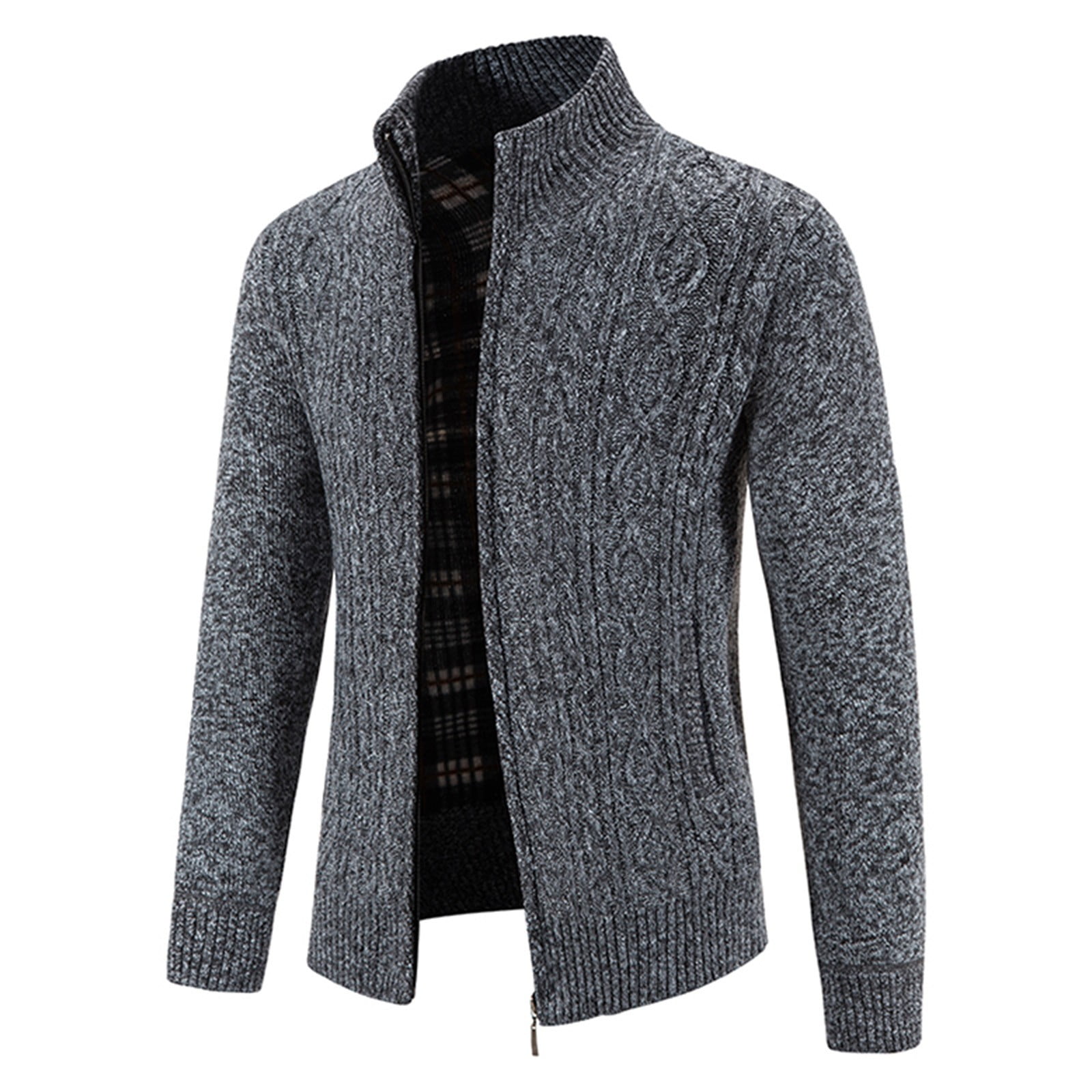 Alkepwun Mens Knitted Cardigan Sweaters Full Zip Up Stand Collar Dressy ...