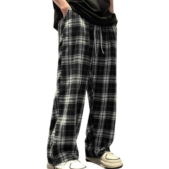 Alkepwun Mens Pajama Pants Checkerboard Print Elastic Waist Drawstring ...