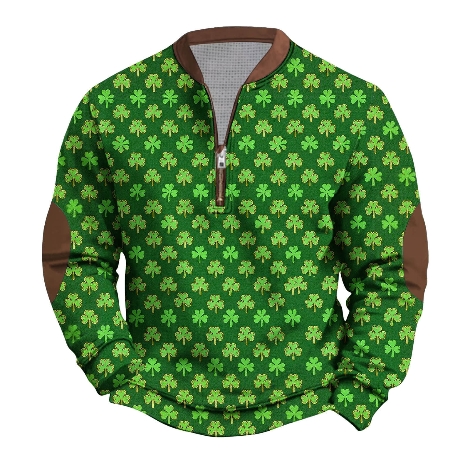 Alkepwun Mens Sweatshirt St Patricks Day Shamrock 1/4 Zip Long-Sleeve ...