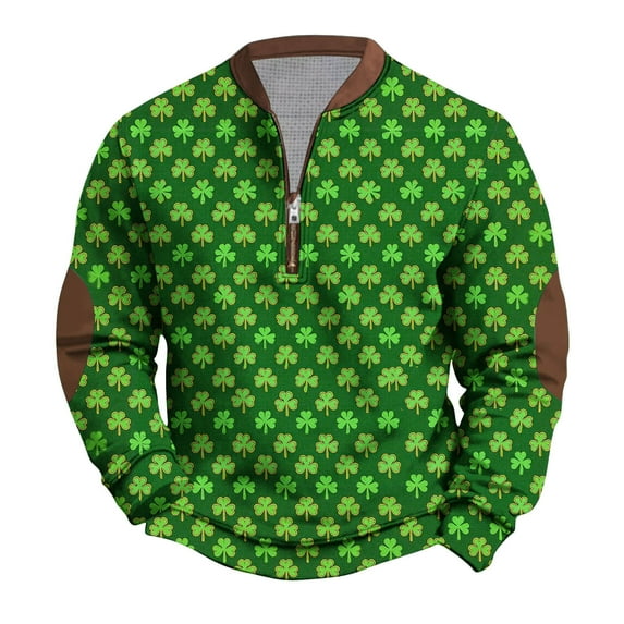 Alkepwun Mens Sweatshirt St Patricks Day Shamrock 1/4 Zip Long-Sleeve ...