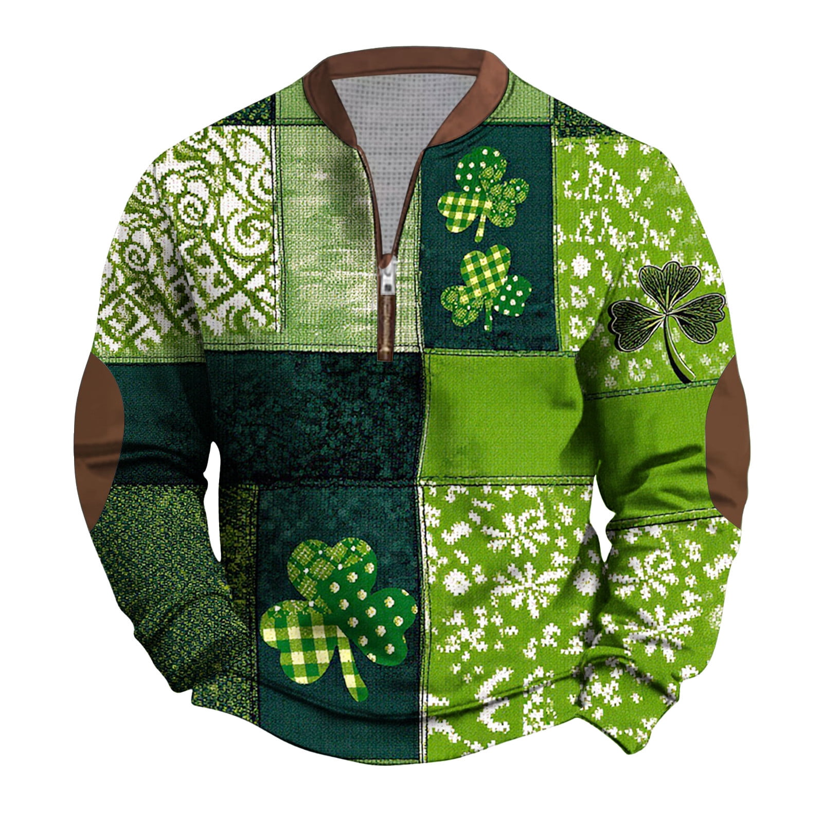 Alkepwun Mens Sweatshirt St Patricks Day Shamrock 1/4 Zip Long-Sleeve ...