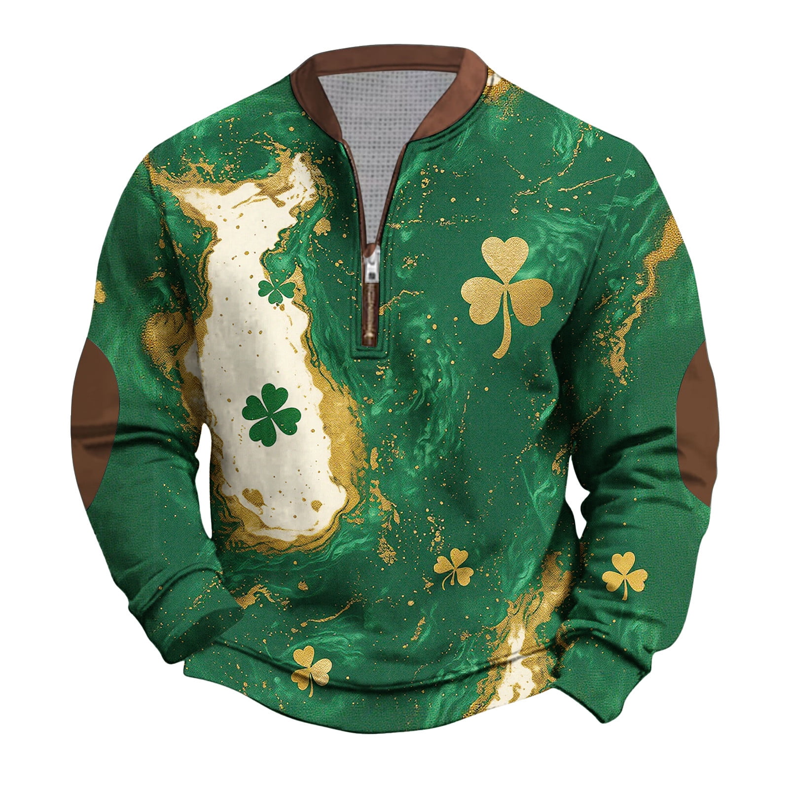 Alkepwun Mens Sweatshirt St Patricks Day Shamrock 1/4 Zip Long-Sleeve ...