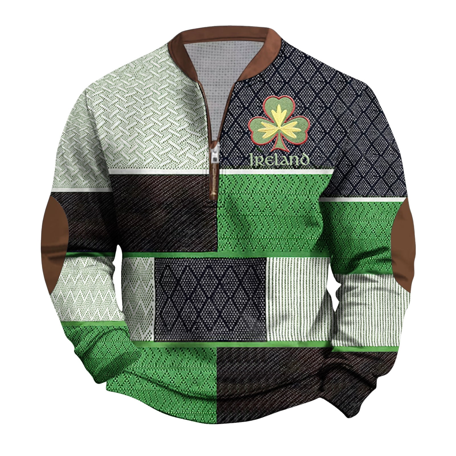 Alkepwun Mens Sweatshirt St Patricks Day Shamrock 1/4 Zip Long-Sleeve ...