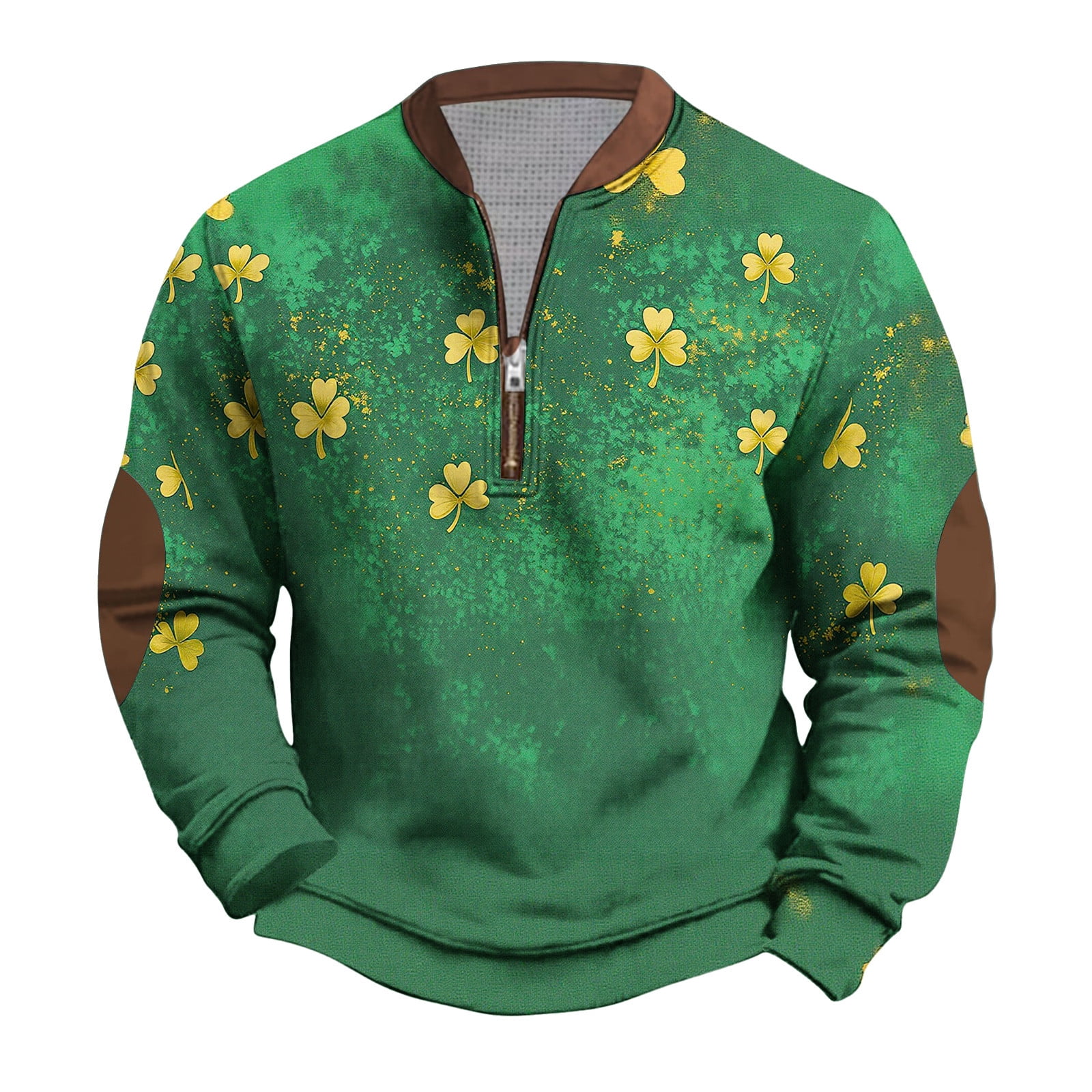 Alkepwun Mens Sweatshirt St Patricks Day Shamrock 1/4 Zip Long-Sleeve ...