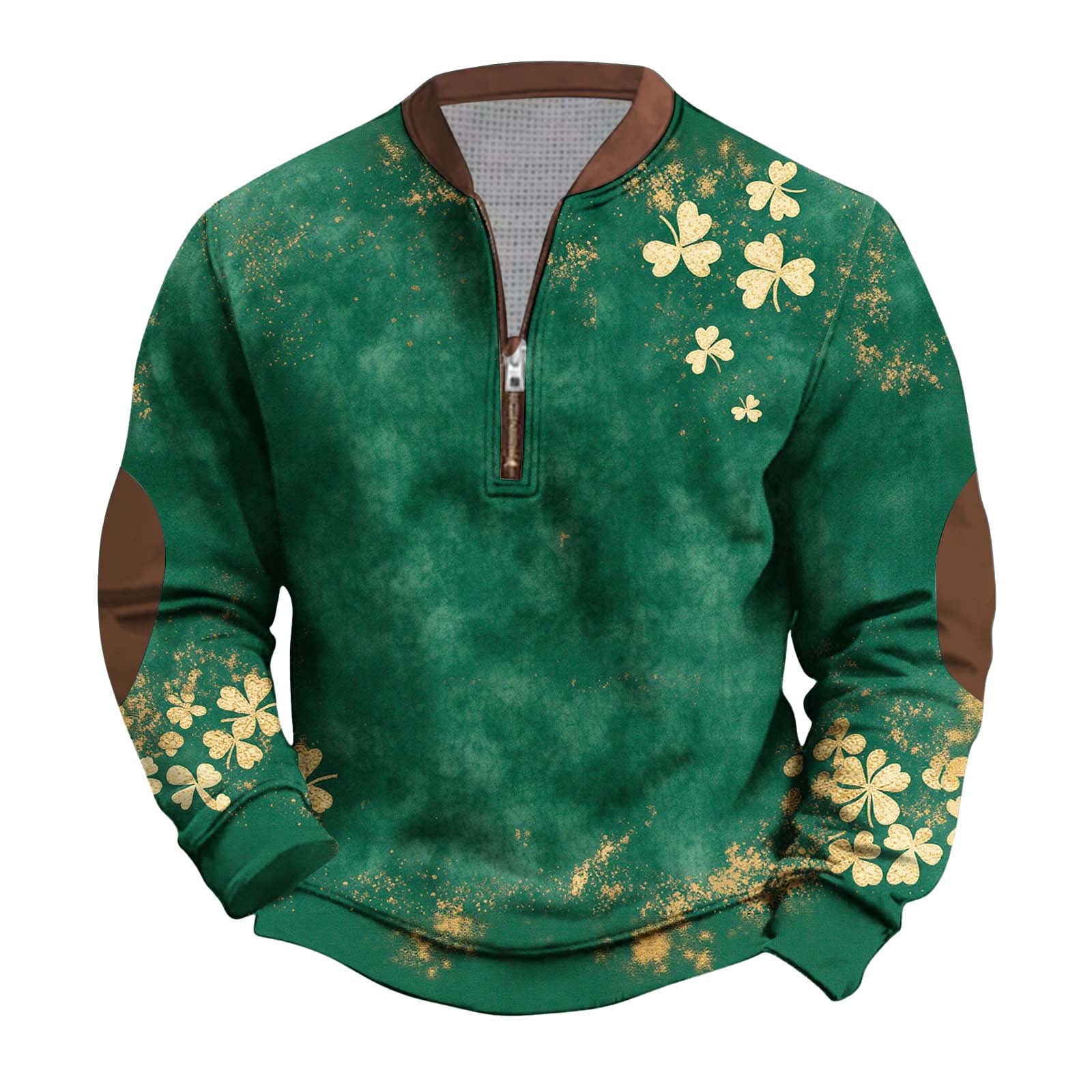 Alkepwun Mens Sweatshirt St Patricks Day Shamrock 1/4 Zip Long-Sleeve ...