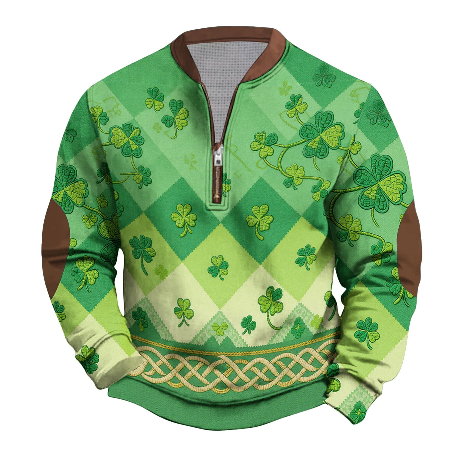 Alkepwun Mens Sweatshirt St Patricks Day Shamrock 1/4 Zip Long-Sleeve ...