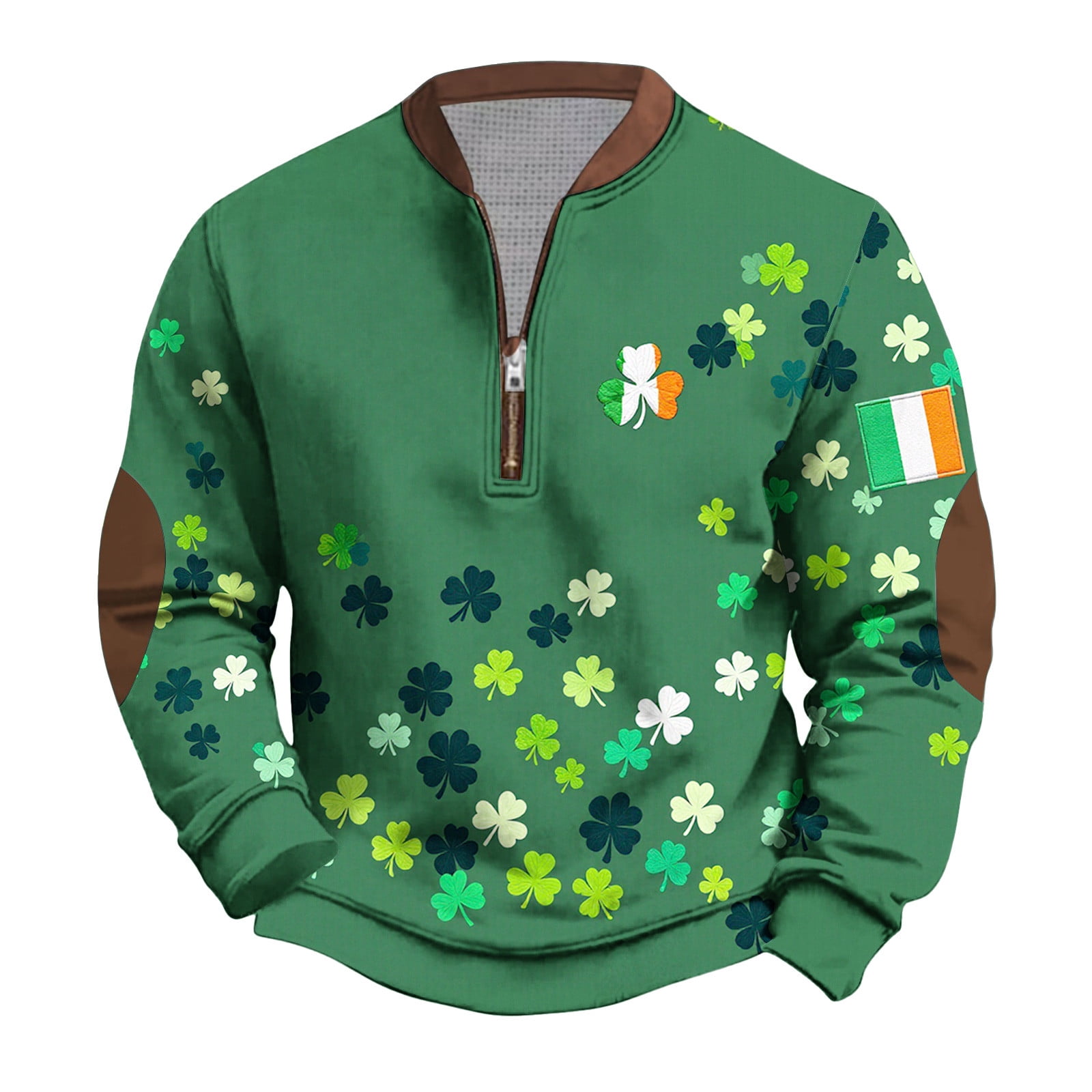 Alkepwun Mens Sweatshirt St Patricks Day Shamrock 1/4 Zip Long-Sleeve ...