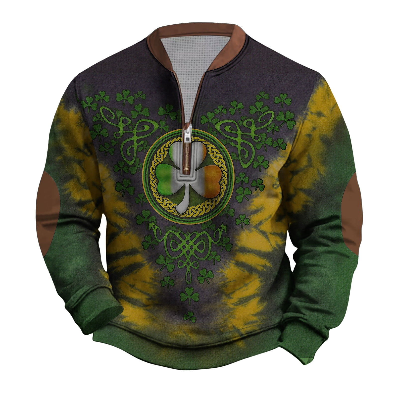Alkepwun Mens Sweatshirt St Patricks Day Shamrock 1/4 Zip Long-Sleeve ...