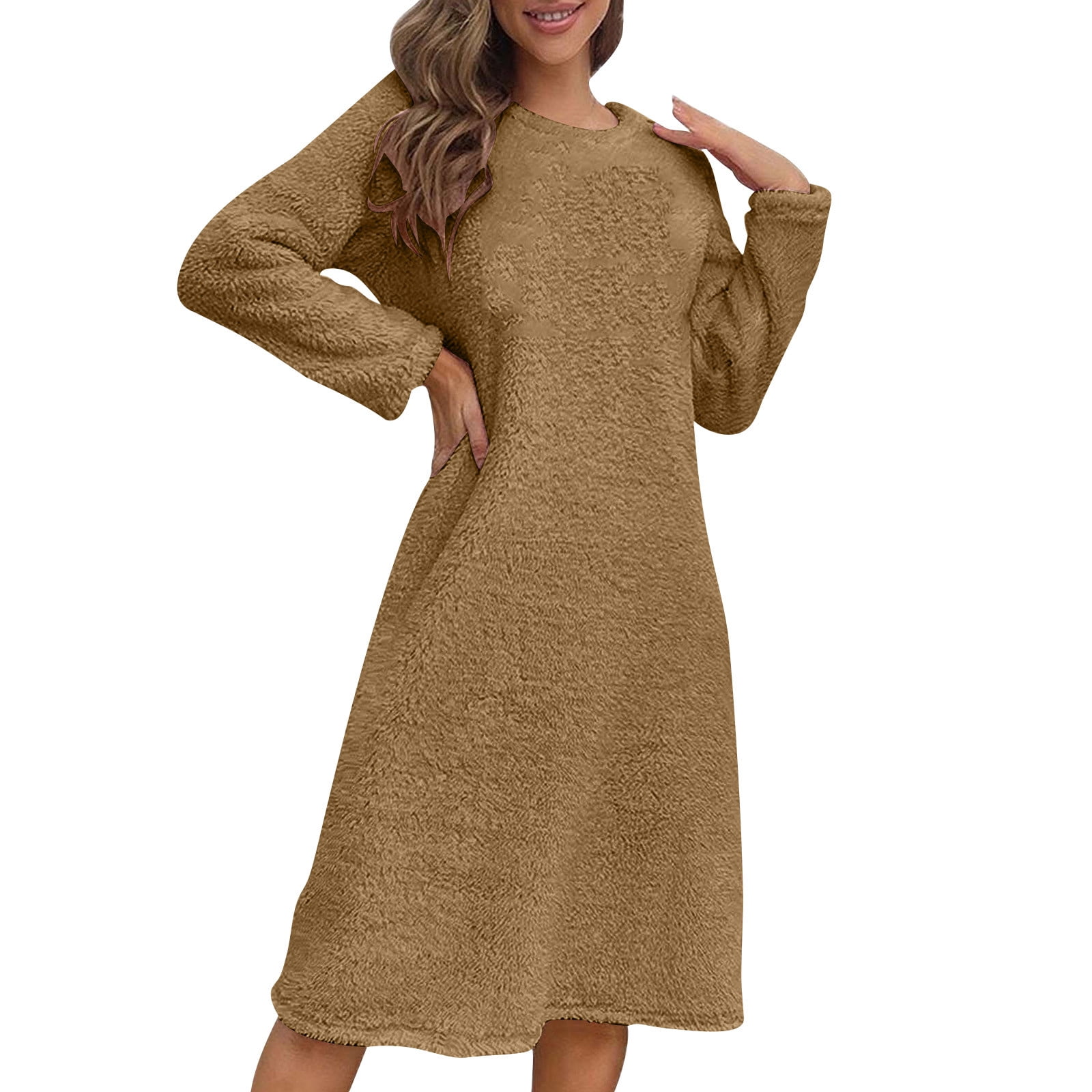 Alkepwun Nightgowns for Women Heart Print Oversized Long Fleece Dress Loose Fit Pullover Plush ...