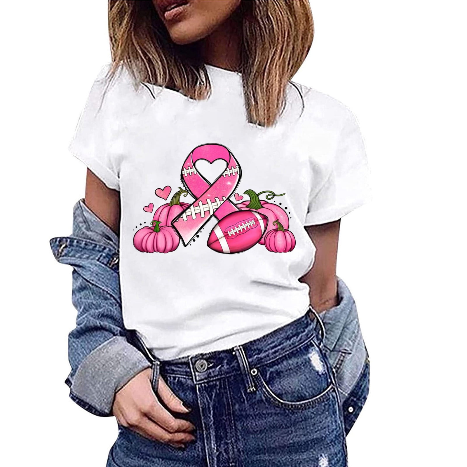 Alkepwun Pink Ribbon Shirts for Women October Pumpkin Breast Cancer ...