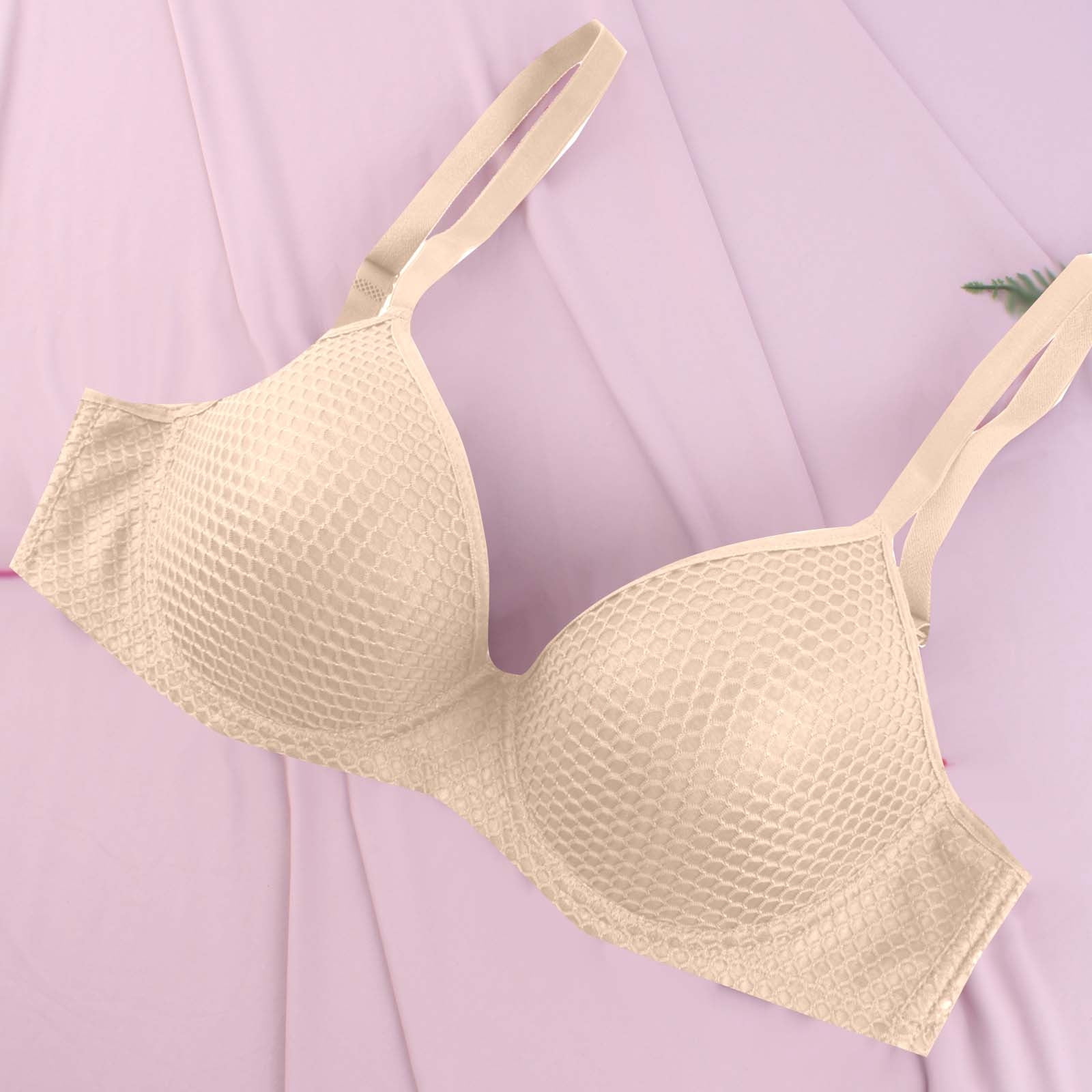 Alkepwun Seamless Bras for Women Solid Color Honeycomb Wire-Free Side ...