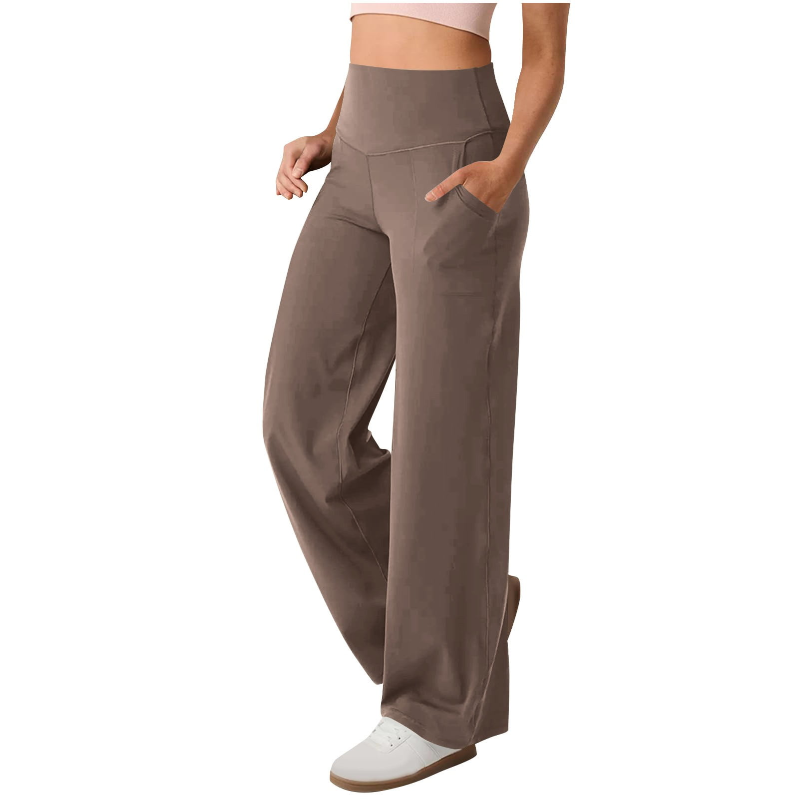 Alkepwun Straight Leg Yoga Pants for Women High Waist Stretch Dress ...