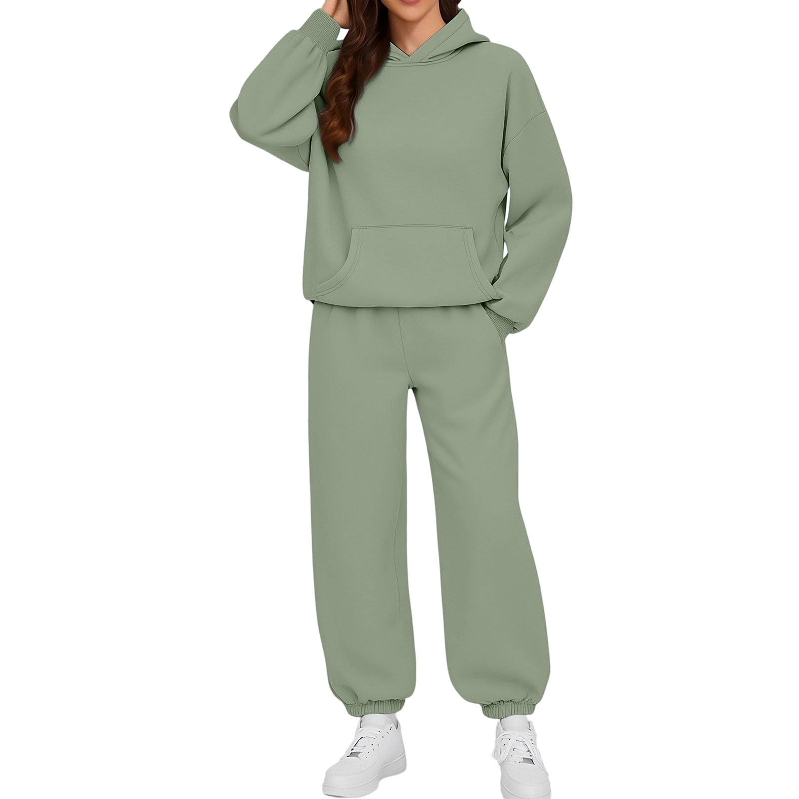 Alkepwun Sweat Suit Casual Solid Color Long Sleeve Pants Sweatshirt Set ...
