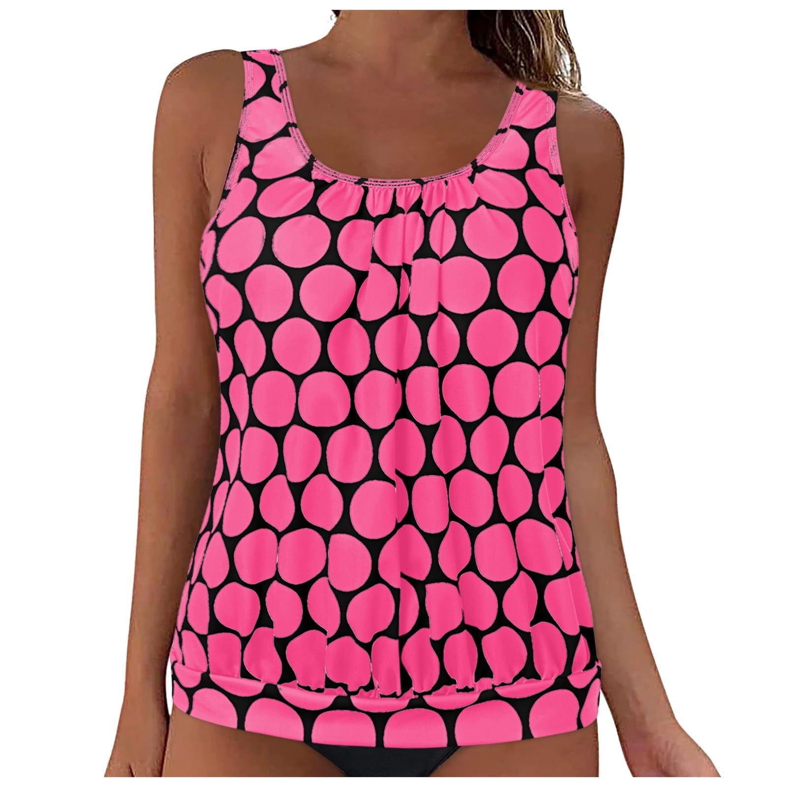 Alkepwun Swim Tops Women Round Neck Polka Dots Padded Cups Wire-Free ...