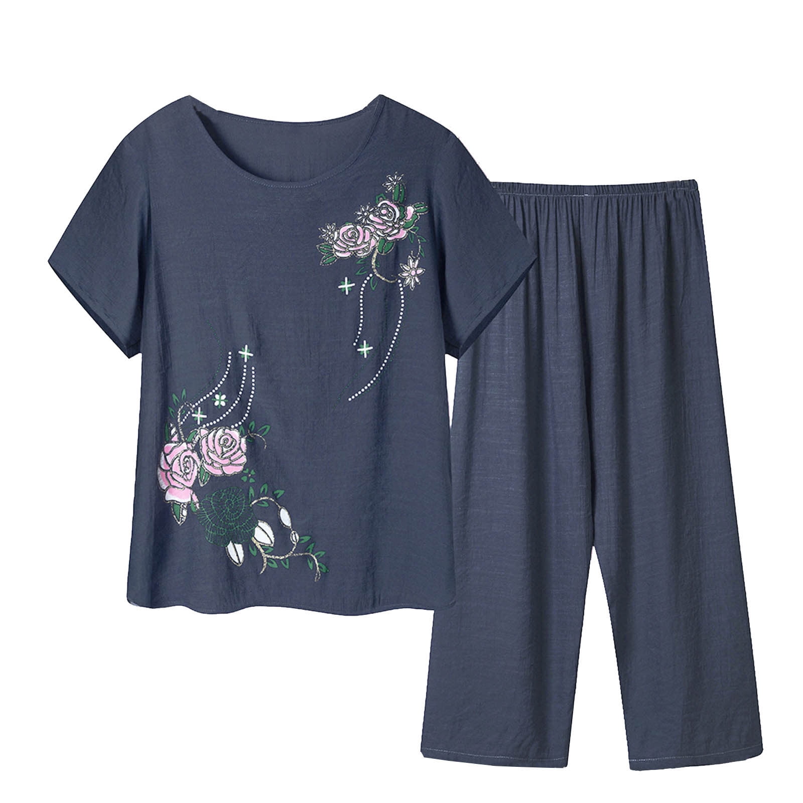 Alkepwun Two Piece Sets for Women Summer Casual Solid Floral Printed ...