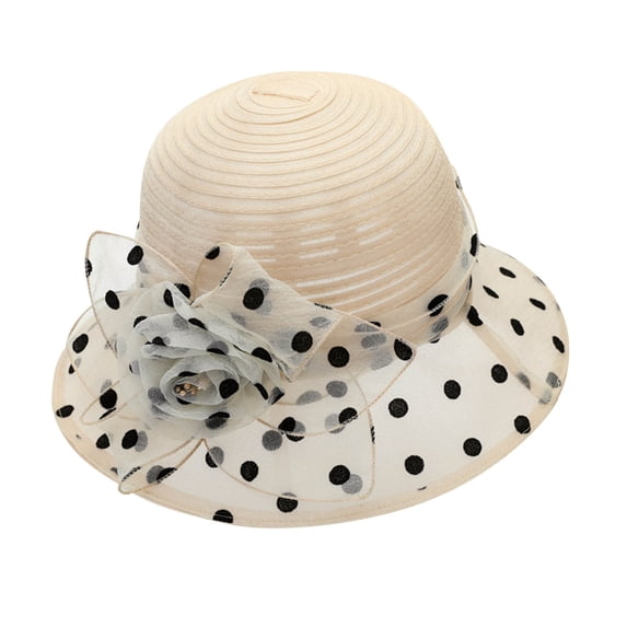 Alkepwun Women's Summer Organza Sun Hat, Wide Brim 3D Polka Dot Floral ...