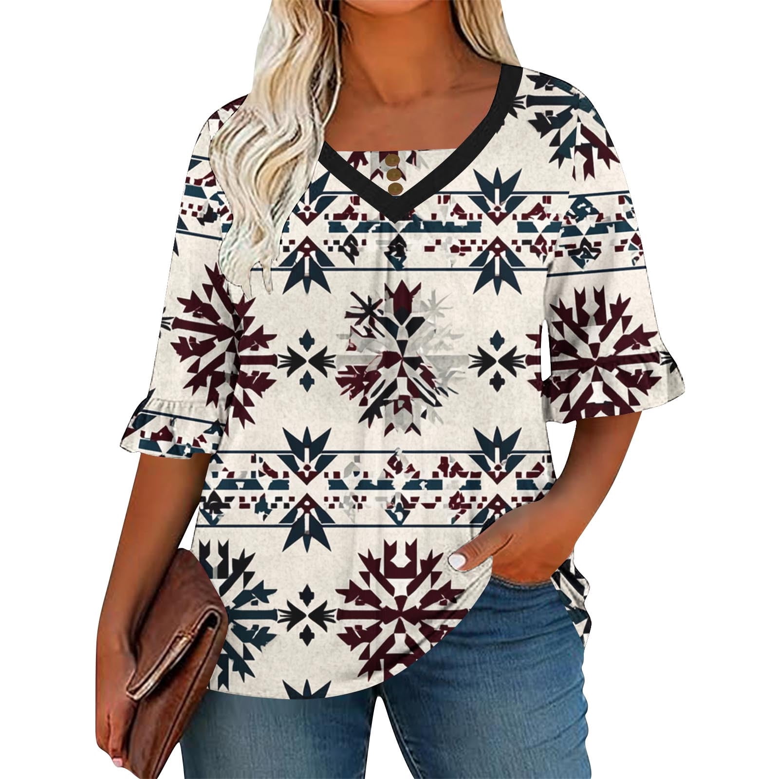 Alkepwun Women's Tops Casual Floral Print Faux Two-Piece V Neck Front ...