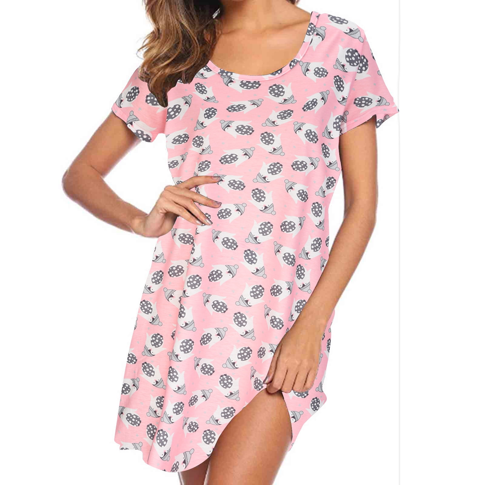 Alkepwun Womens Nightgowns Cute Cartoon Animal Printed Sleep Shirts ...
