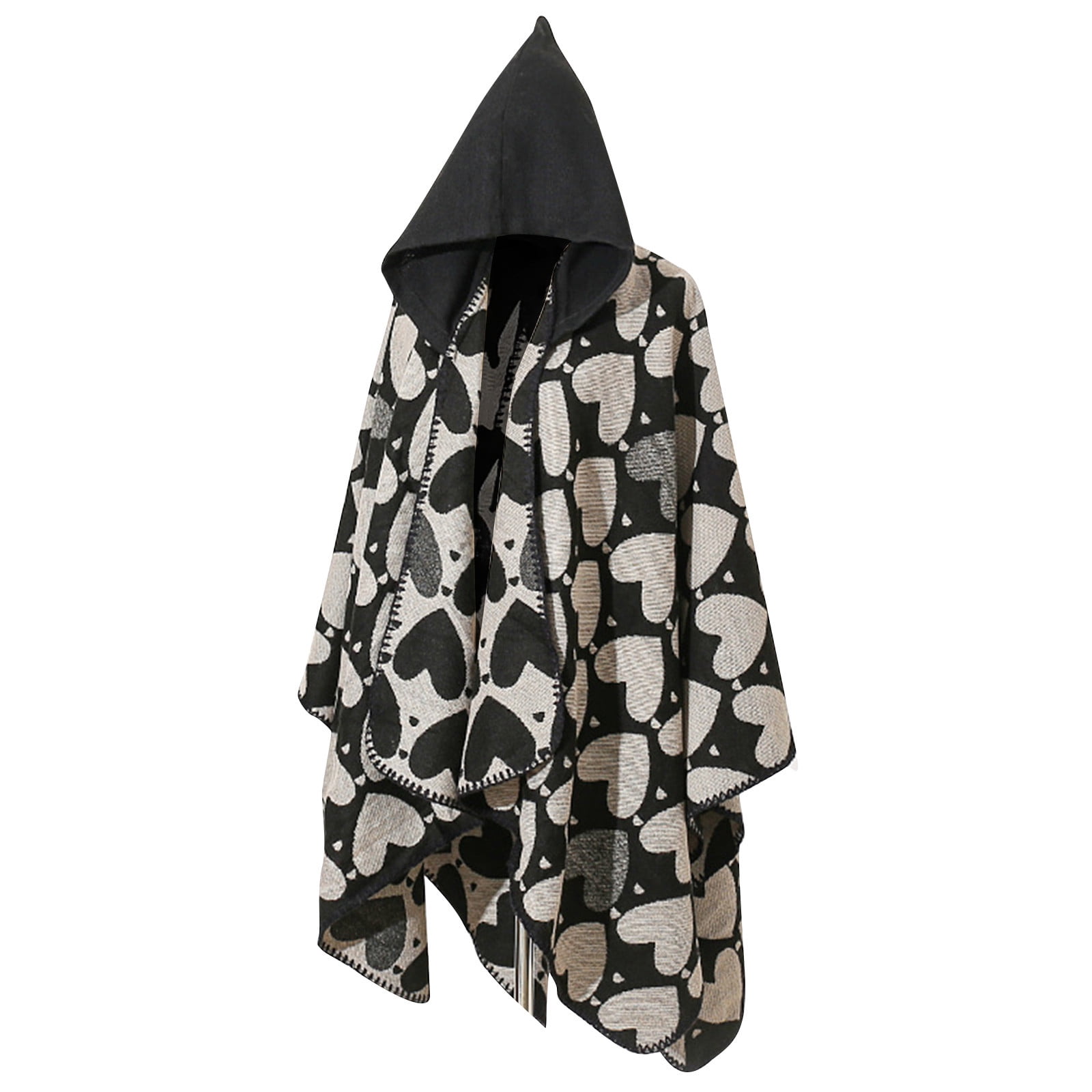 Alkepwun Womens Shawl Hooded Knit Cape Heart Pattern Cardigan-Style ...