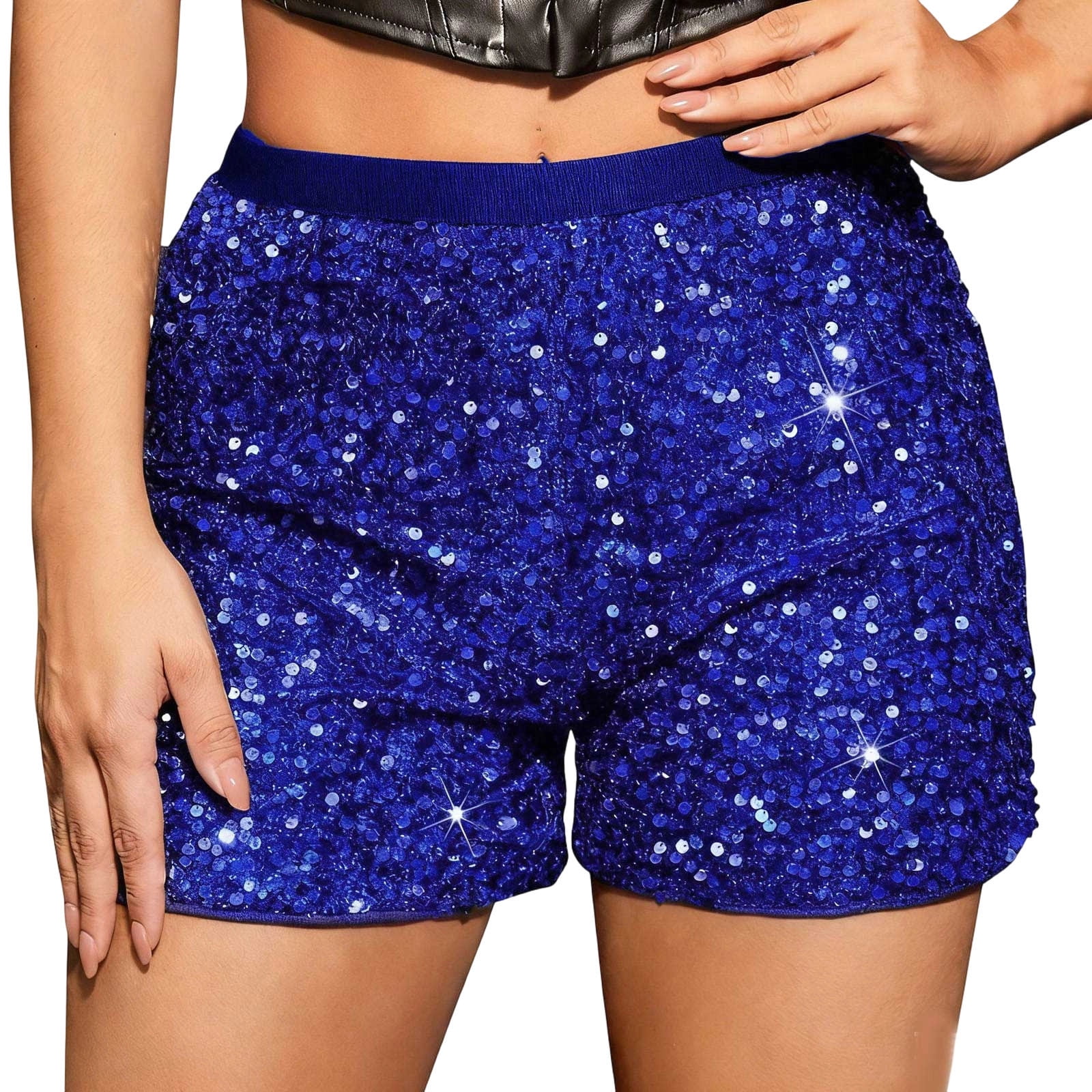 Alkepwun Womens Shorts Elastic High Waist Solid Sequins Cocktail Hot ...