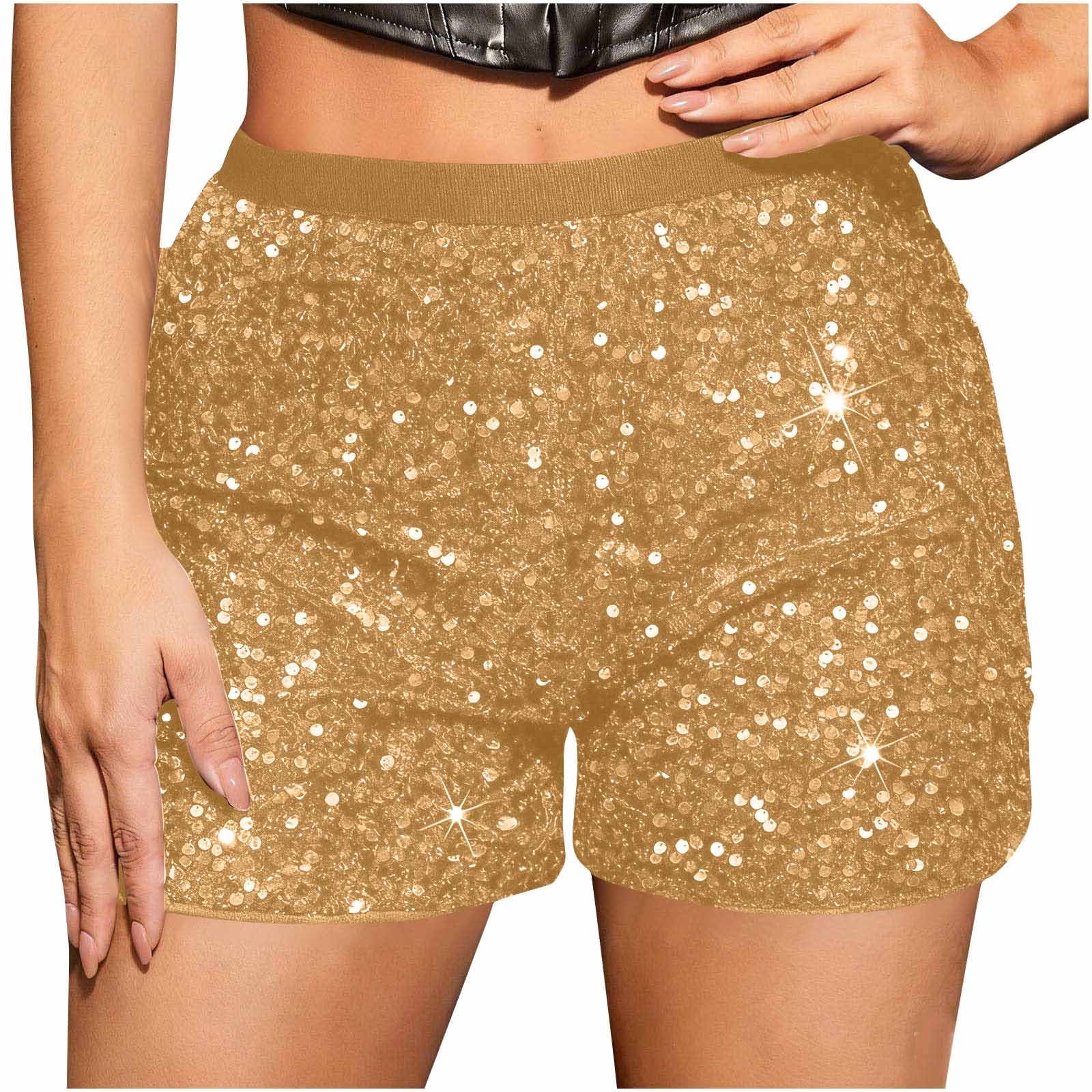 Alkepwun Womens Shorts Elastic High Waist Solid Sequins Cocktail Hot ...