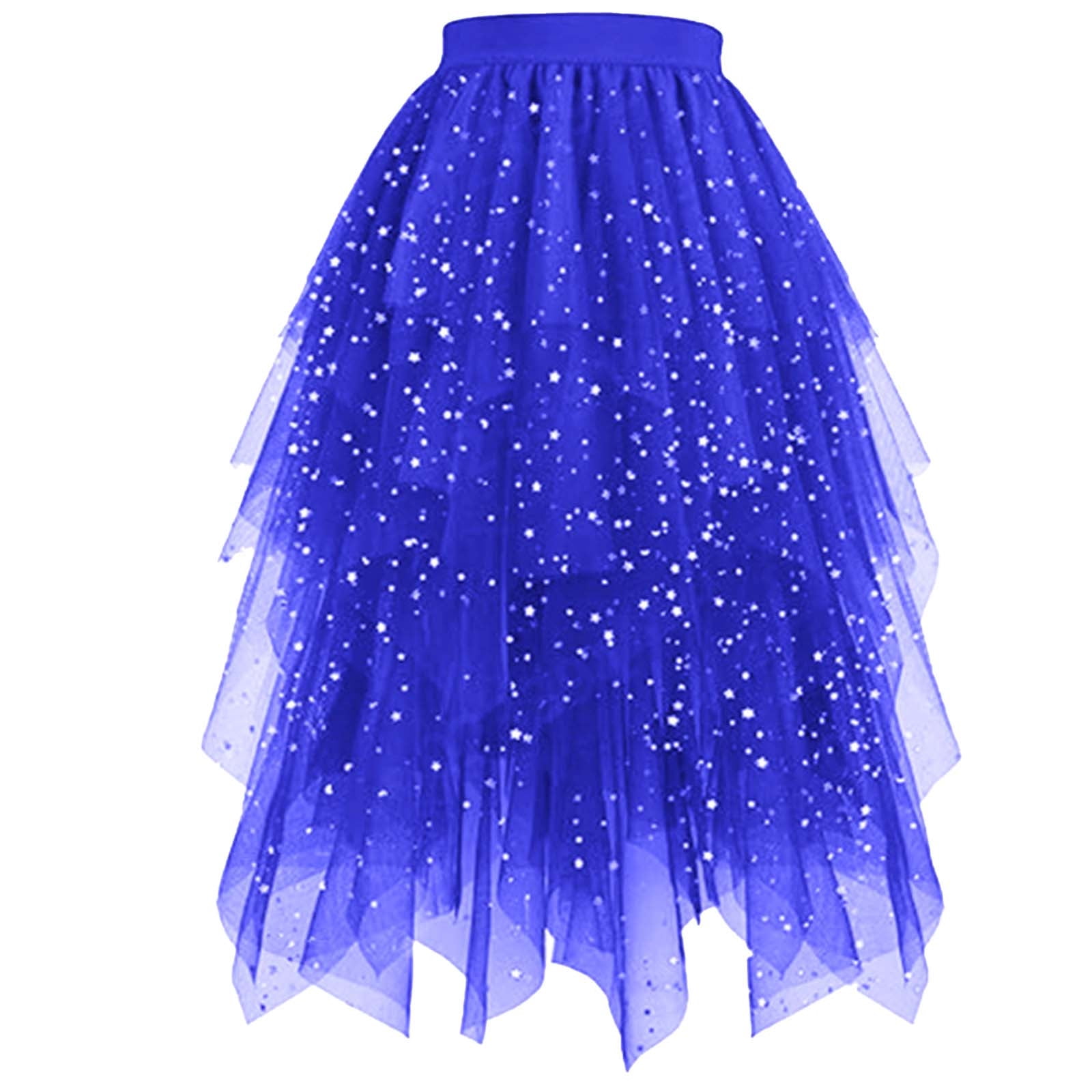 Alkepwun Womens Skirt A-Line Mesh Multi-Layered High Elastic Waist Midi ...